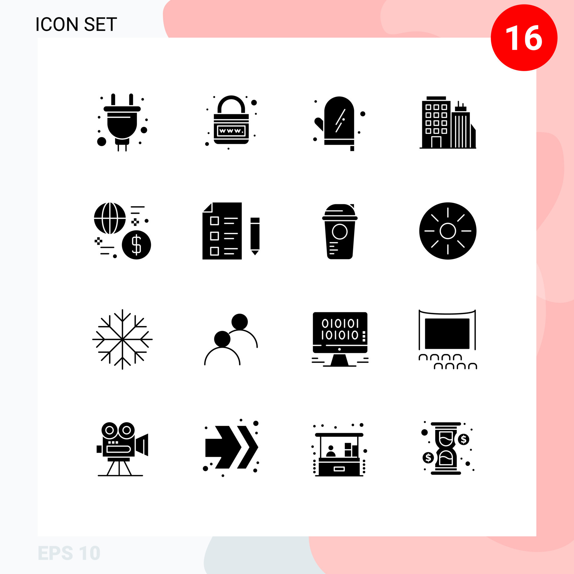 Set Of 16 Modern Ui Icons Symbols Signs For Currency Tower Web Office