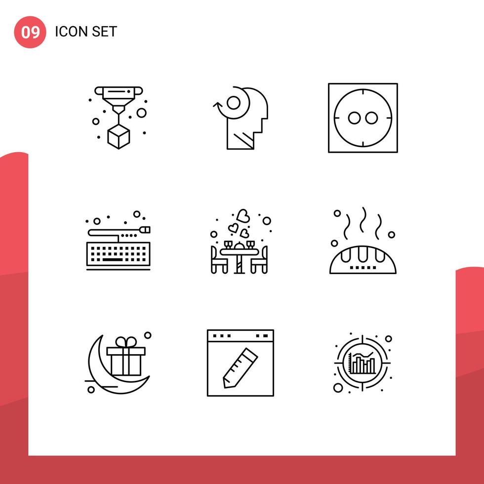 Set Of 9 Vector Outlines On Grid For Romantic Dinner Socket Date Keypad Editable Vector Design