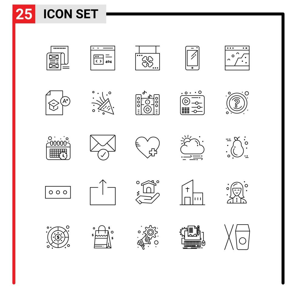 Mobile Interface Line Set Of 25 Pictograms Of Mobile Phone Develop Sign Hanging Editable Vector