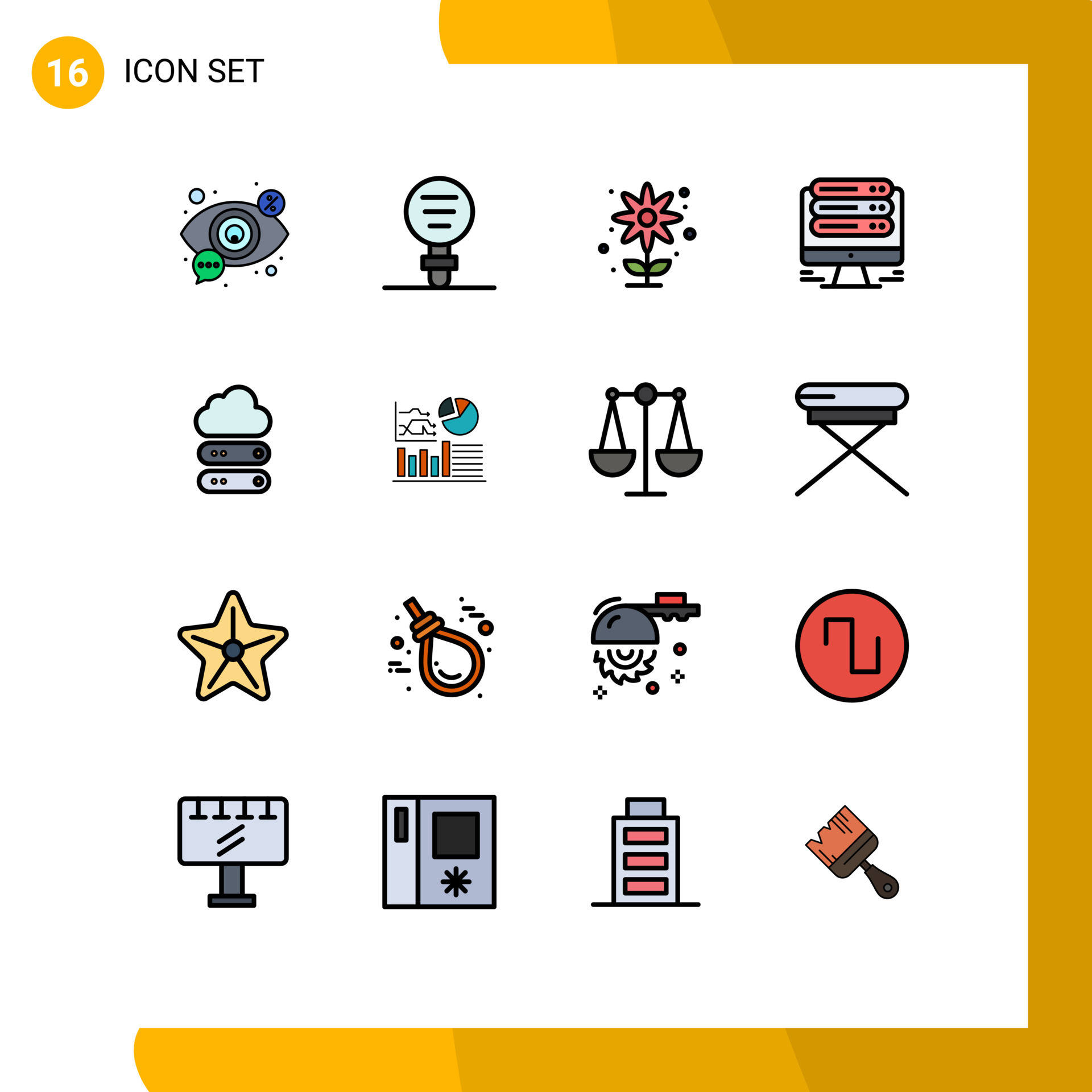 Set Of 16 Modern Ui Icons Symbols Signs For Web Server Laboratory Monitor Flower Editable