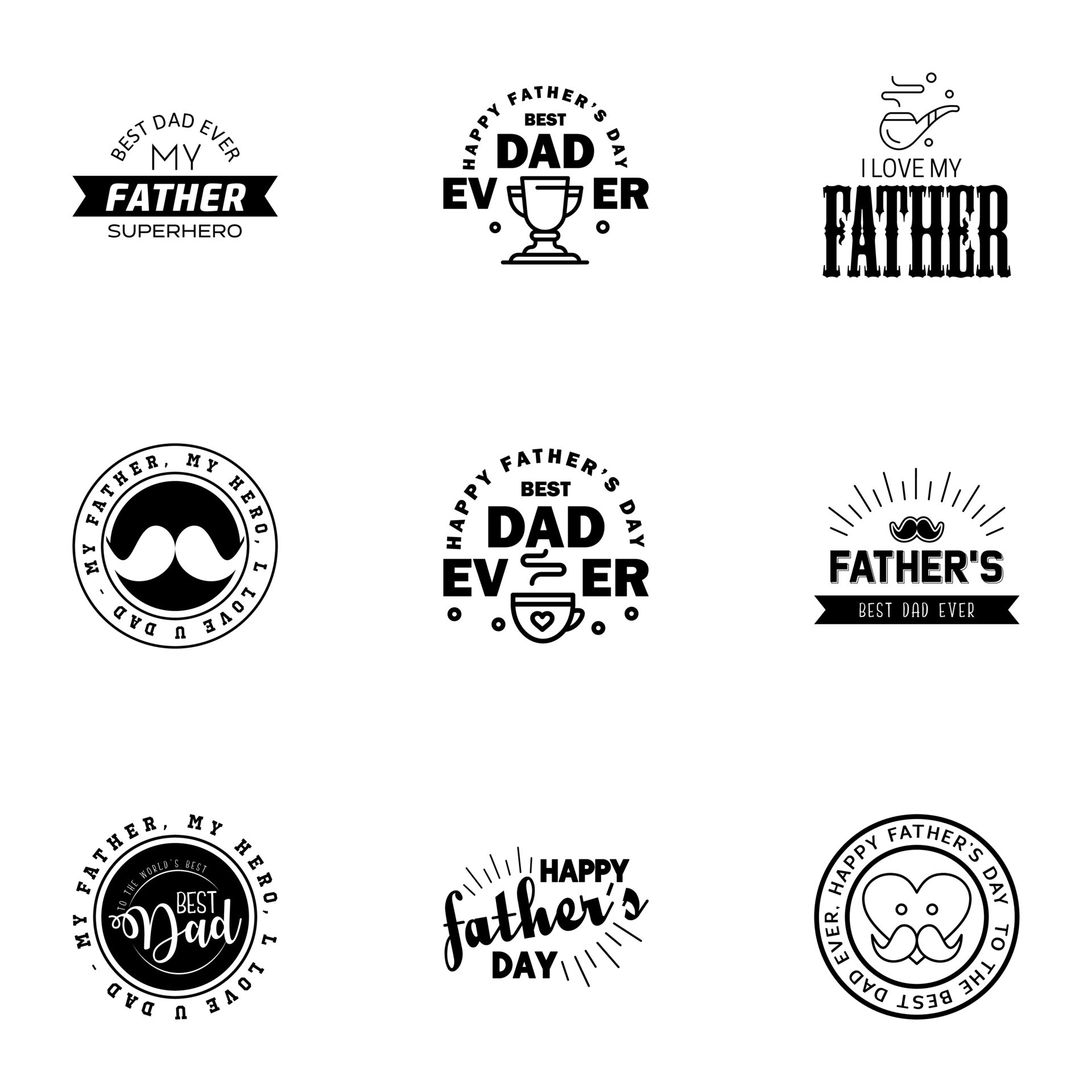 Happy Fathers Day Greeting Card 9 Black Happy Fathers Day Card Vintage Retro Type Font Editable