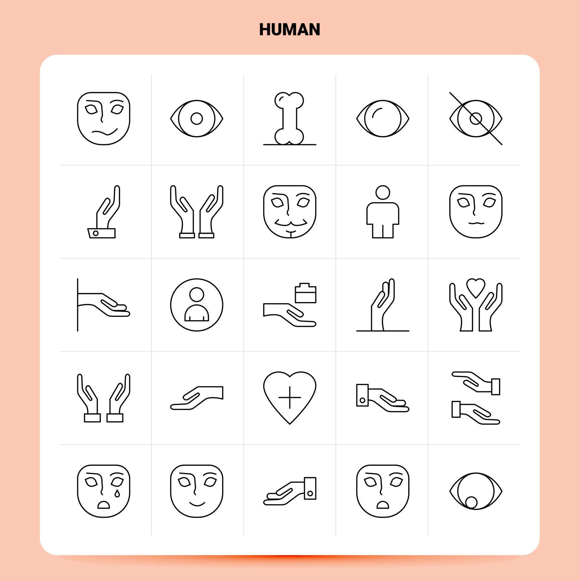 Outline 25 Human Icon Set Vector Line Style Design Black Icons Set Linear Pictogram Pack Web And