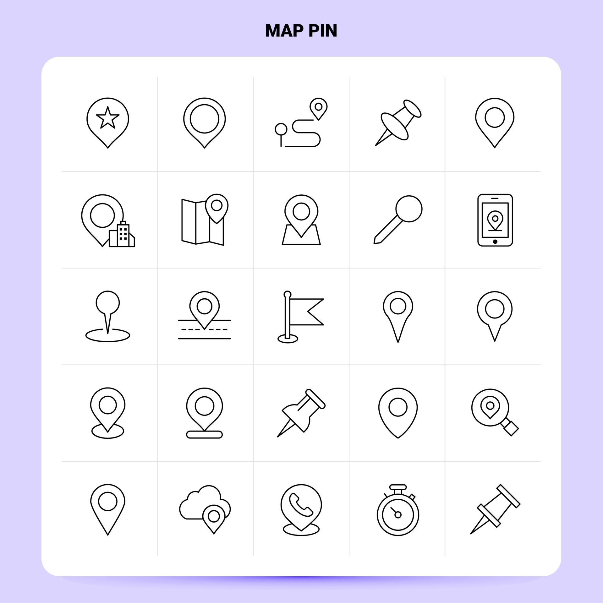 Outline 25 Map Pin Icon Set Vector Line Style Design Black Icons Set Linear Pictogram Pack Web
