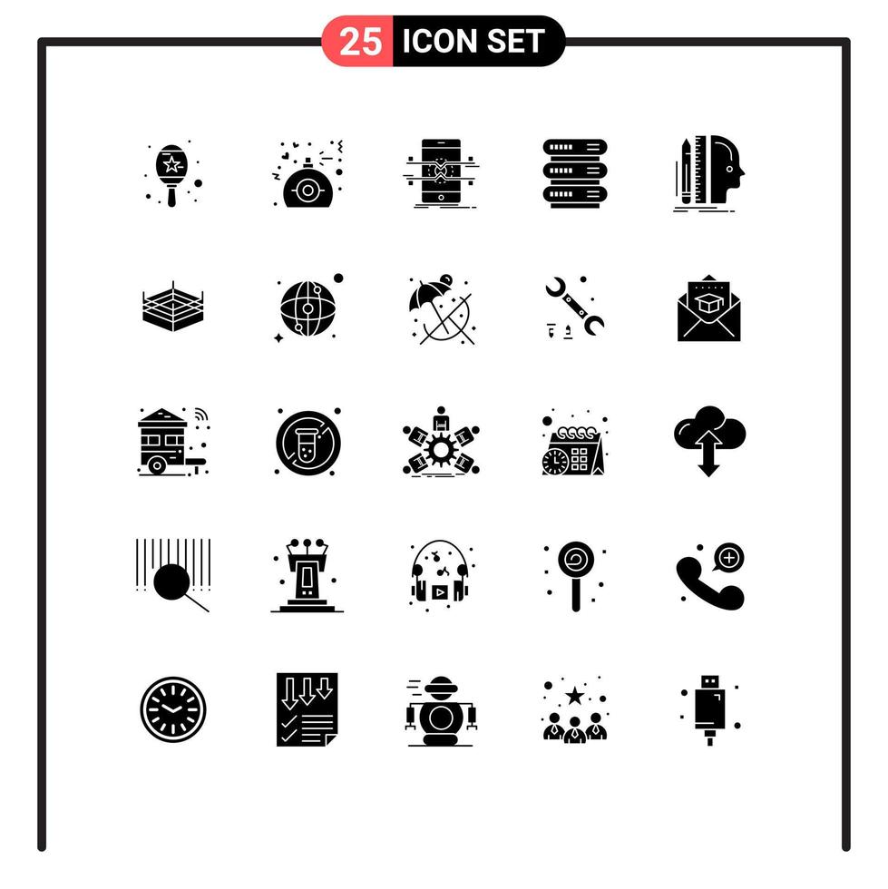 Set Of 25 Vector Solid Glyphs On Grid For Human Storage Interface