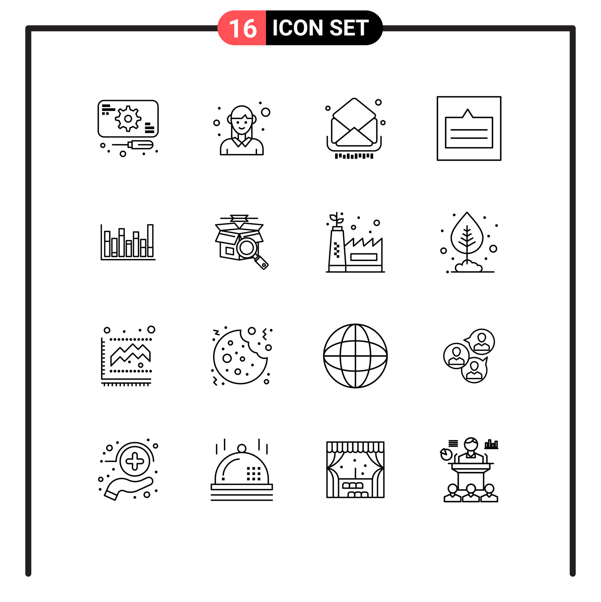 Set Of 16 Vector Outlines On Grid For Popup Layout Worker Grid Inbox