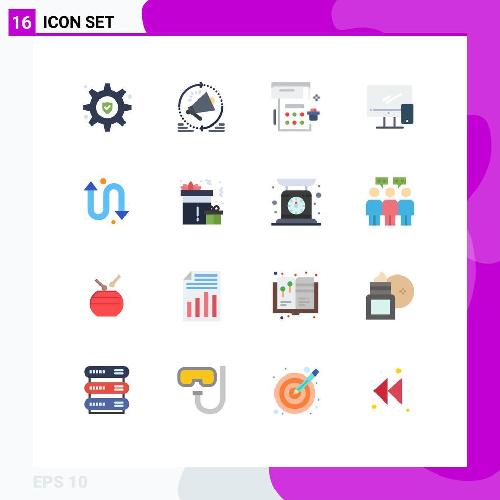 Mobile Interface Flat Color Set Of 16 Pictograms Of Arrows Imac Calendar Device Computer