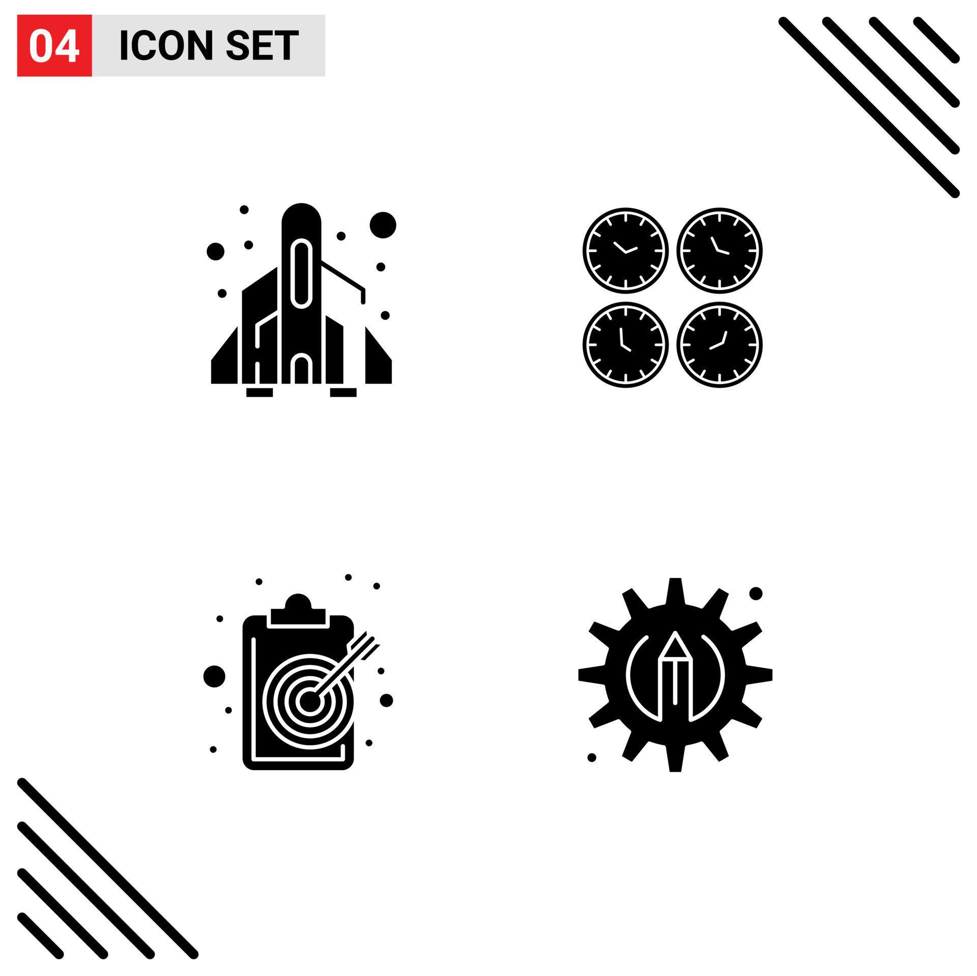 User Interface Pack of 4 Basic Solid Glyphs of rocket wall clocks play ...