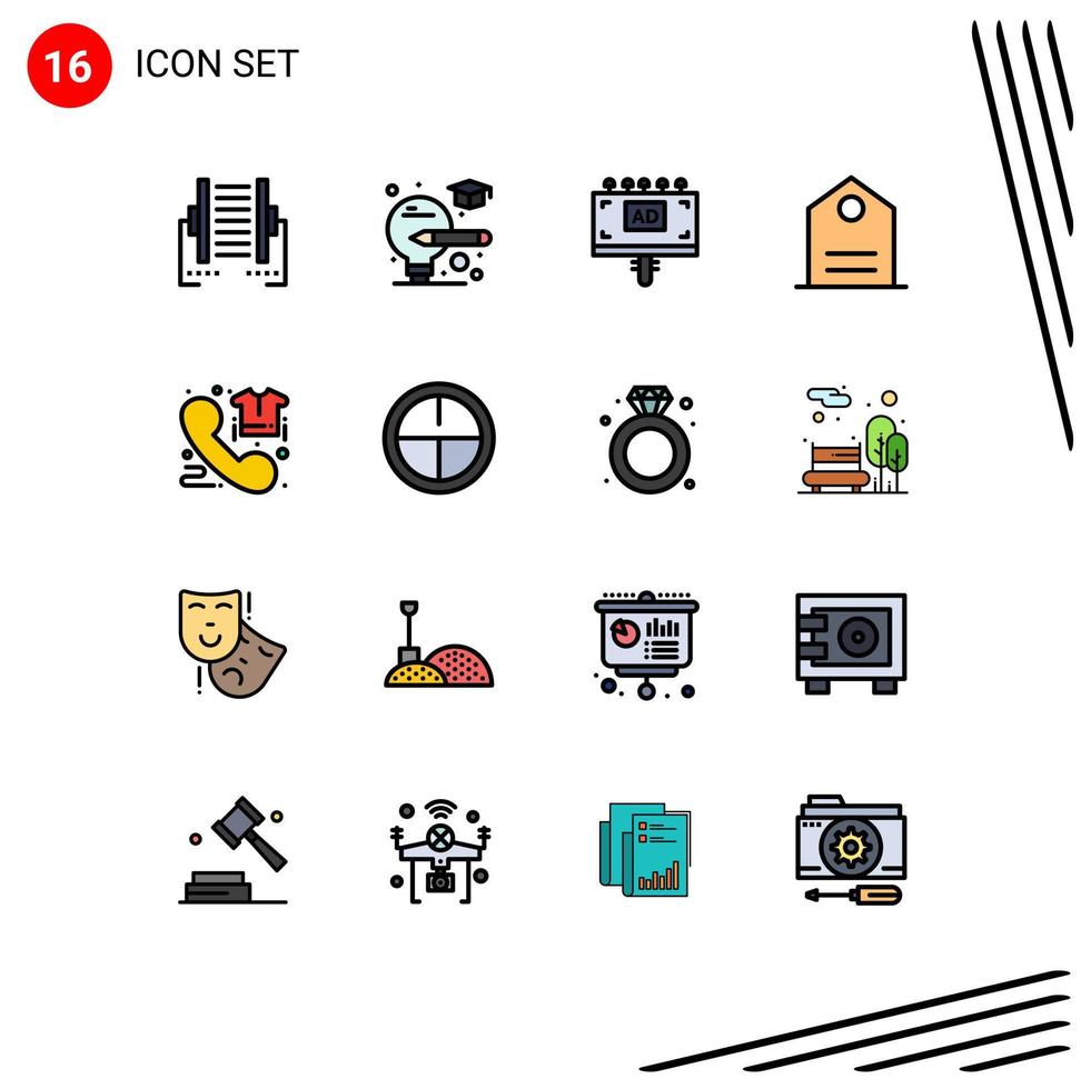 Mobile Interface Flat Color Filled Line Set Of 16 Pictograms Of Direct Call Ad Tagline Basic