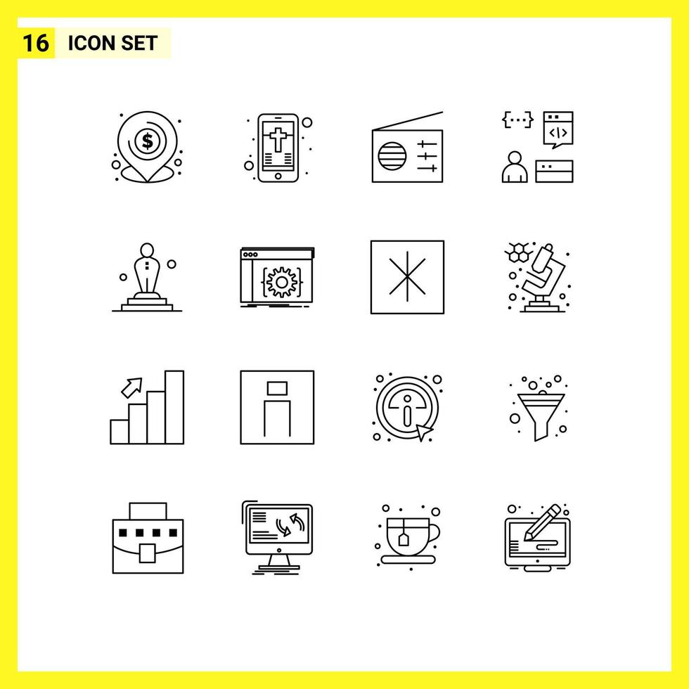 Mobile Interface Outline Set Of 16 Pictograms Of Cinema Development Cross Develop App Editable