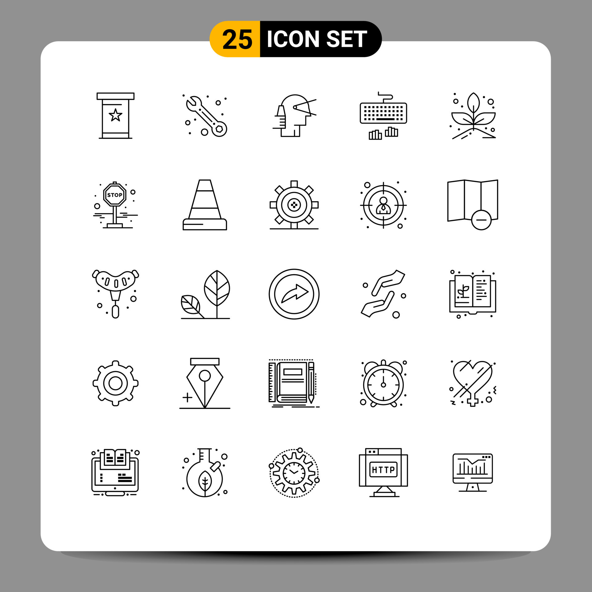 Editable Vector Line Pack Of 25 Simple Lines Of Plant Typing Forward Type Keyboard Editable