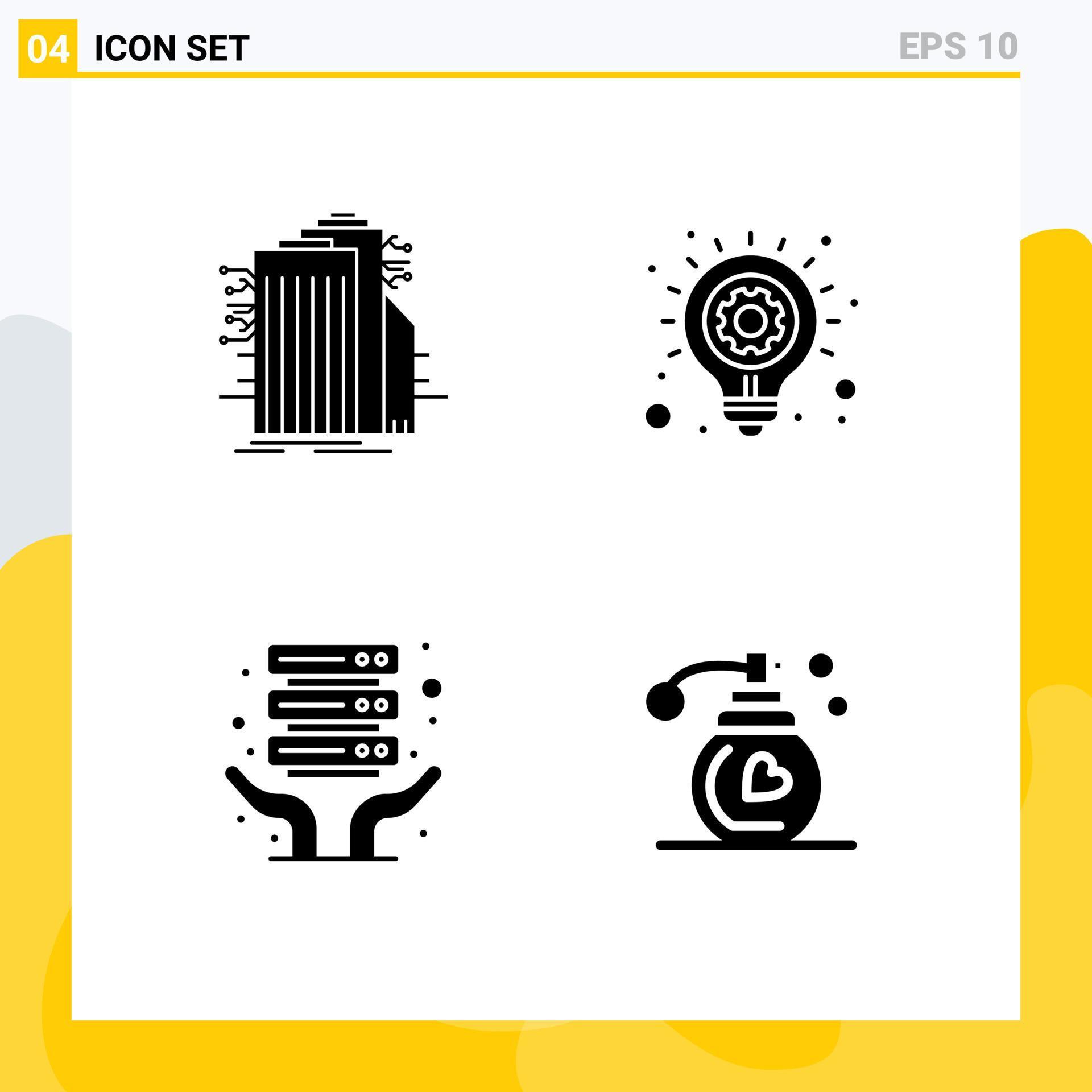 Set of 4 Modern UI Icons Symbols Signs for building internet hosting ...