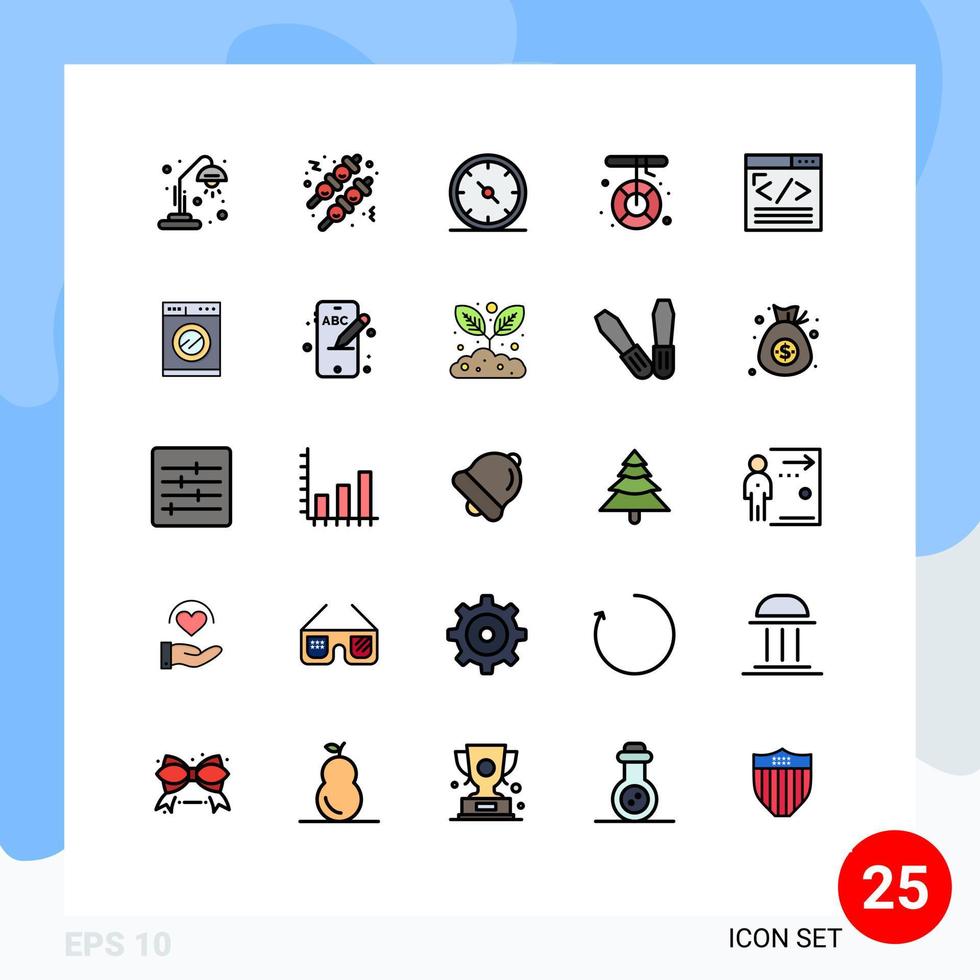 Mobile Interface Filled Line Flat Color Set Of 25 Pictograms Of Coding Rescue Compass Melting