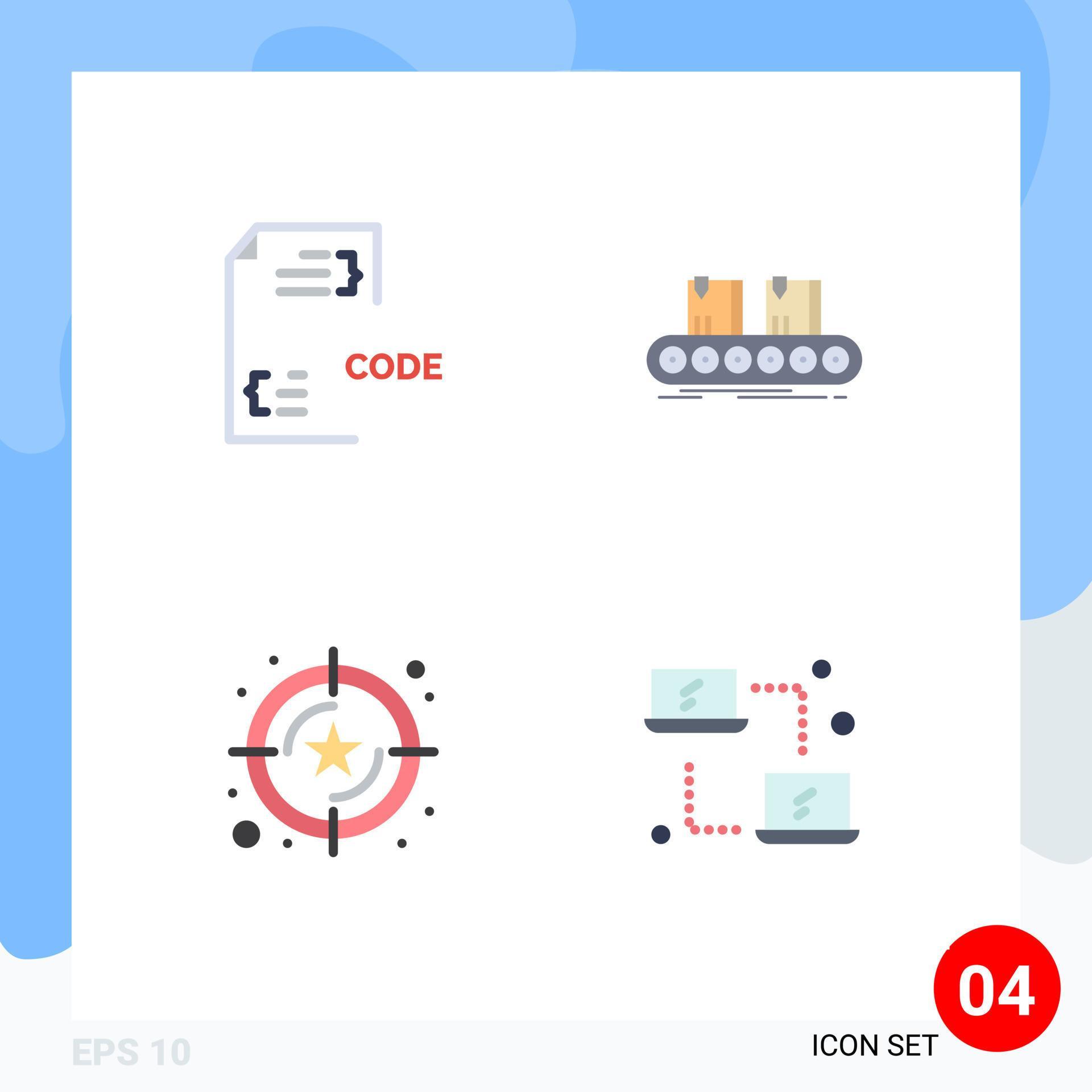Set of 4 Vector Flat Icons on Grid for code line development box ...