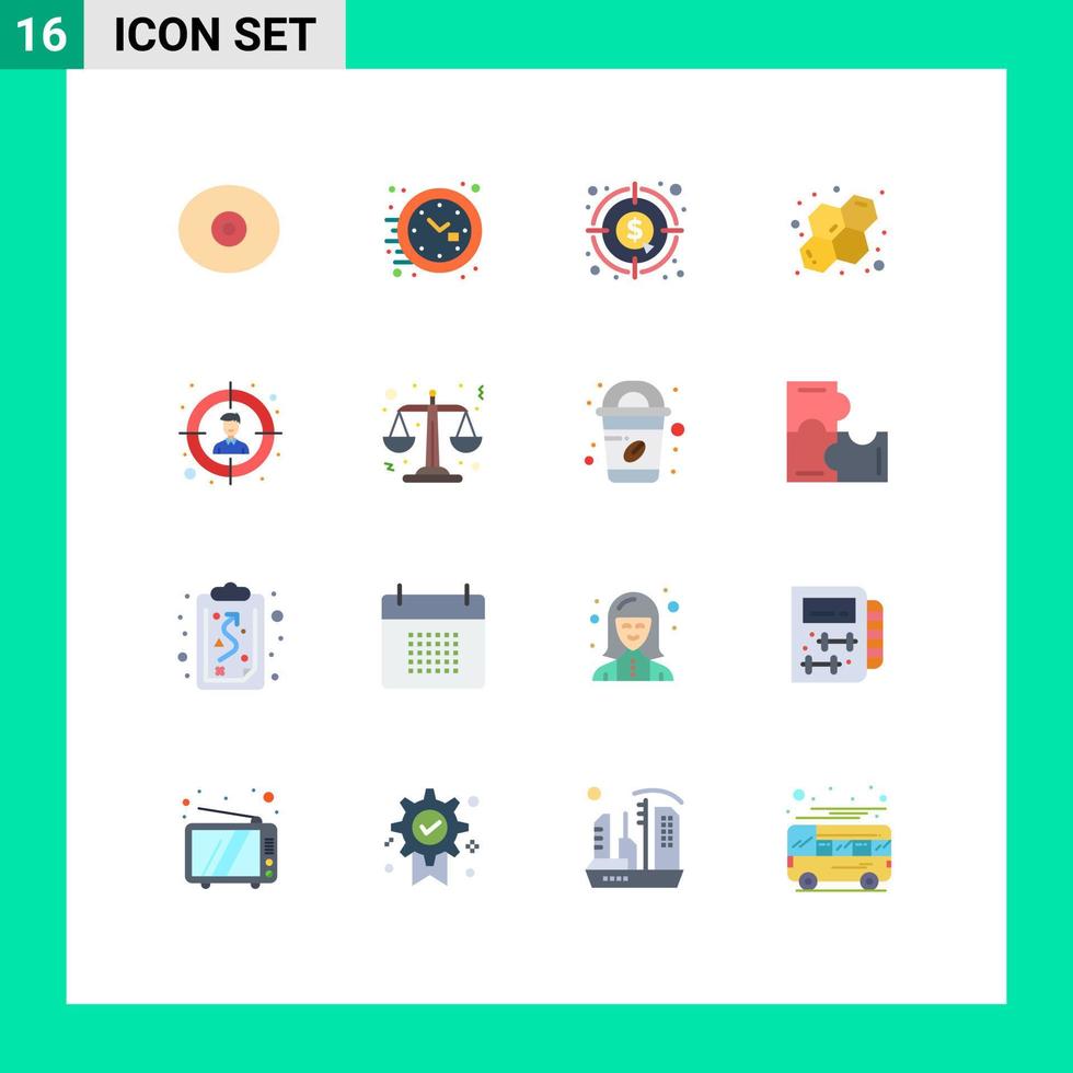 Mobile Interface Flat Color Set Of 16 Pictograms Of User Audience Currency Science Atom Editable