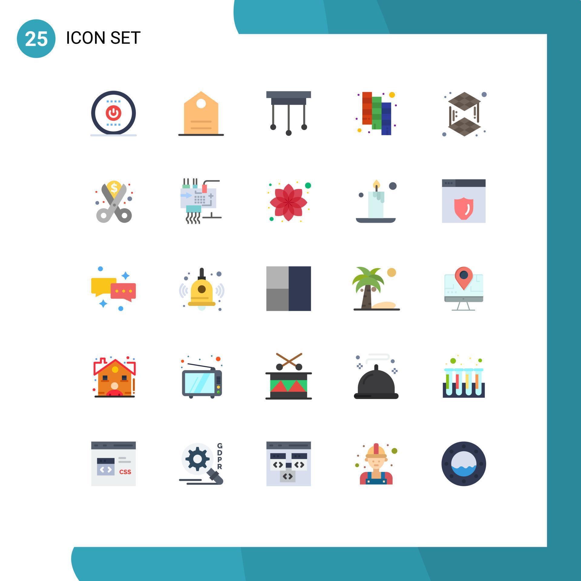 Mobile Interface Flat Color Set Of 25 Pictograms Of Costs Printing Decorations Cube Design