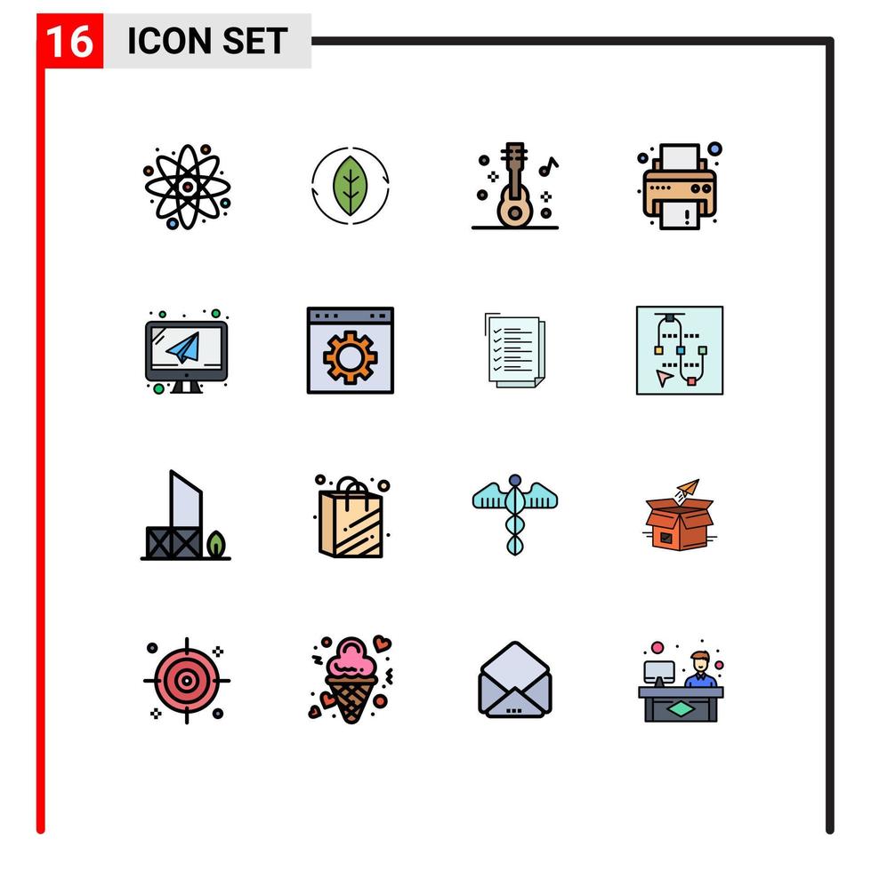 Mobile Interface Flat Color Filled Line Set Of 16 Pictograms Of Laptop Computer Audio Printer