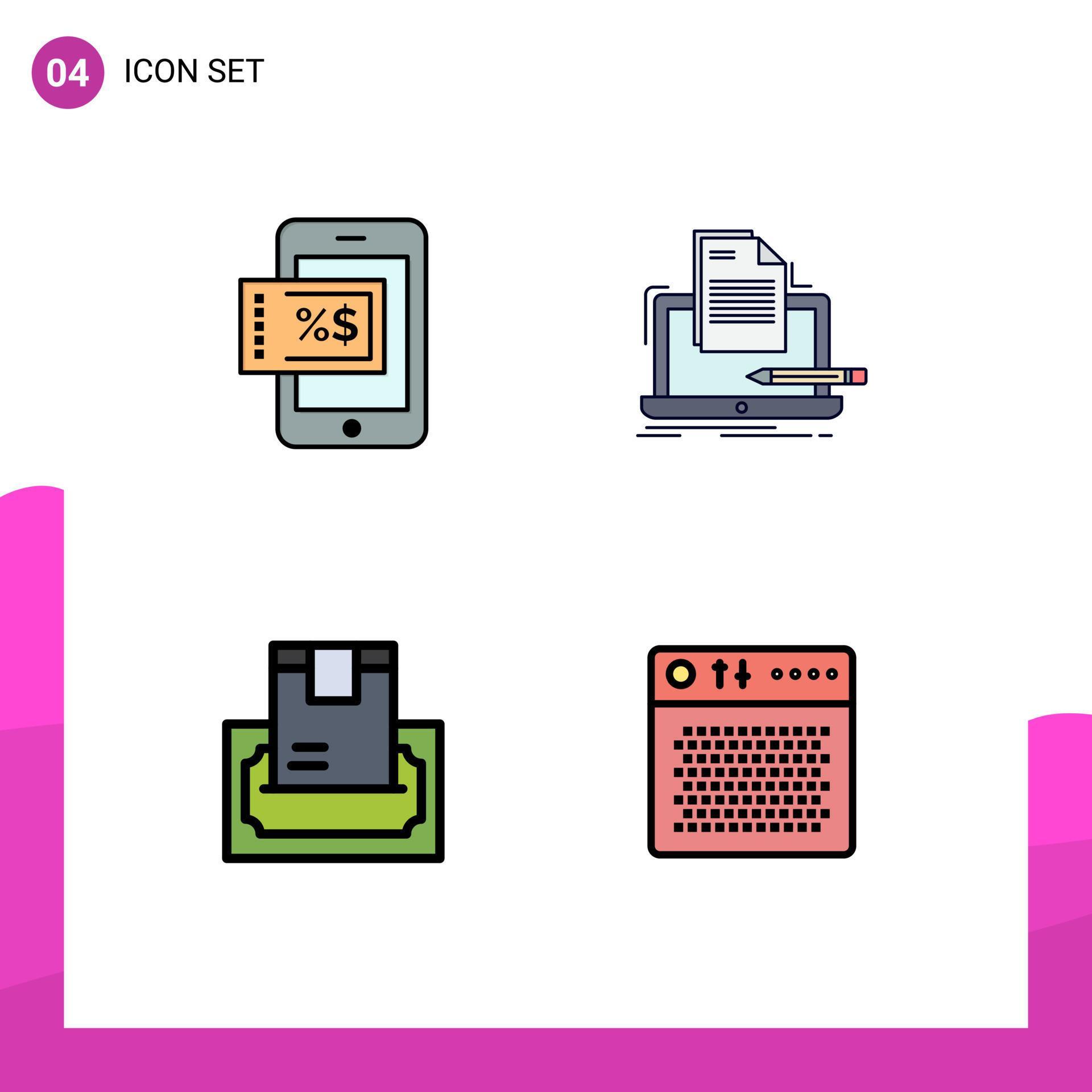 Set Of 4 Modern Ui Icons Symbols Signs For Mobile Cash Coder List Money Editable Vector Design