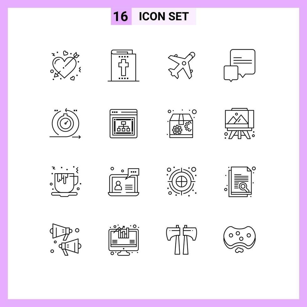 Set of 16 Modern UI Icons Symbols Signs for development agile ecommerce messages chat Editable ...