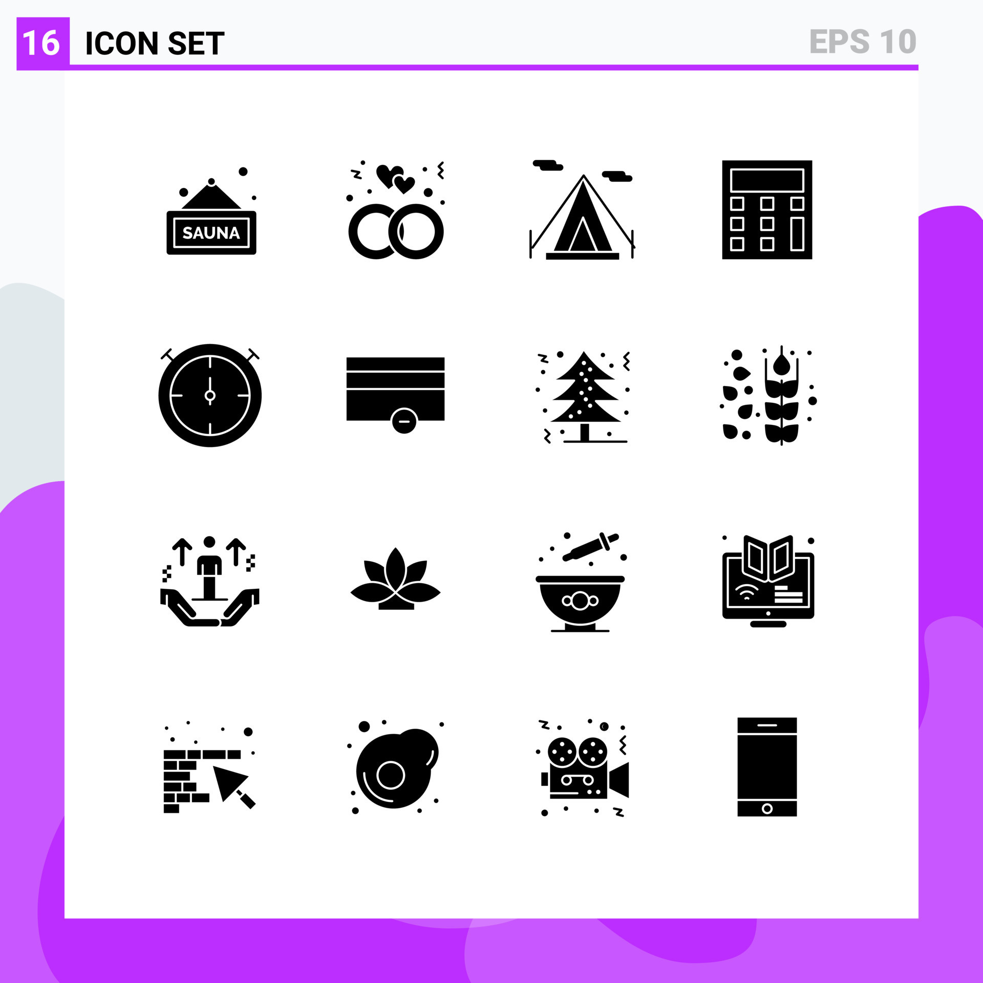 Set Of 16 Modern Ui Icons Symbols Signs For Money Timer Beach Tent Stopwatch Calculator Editable