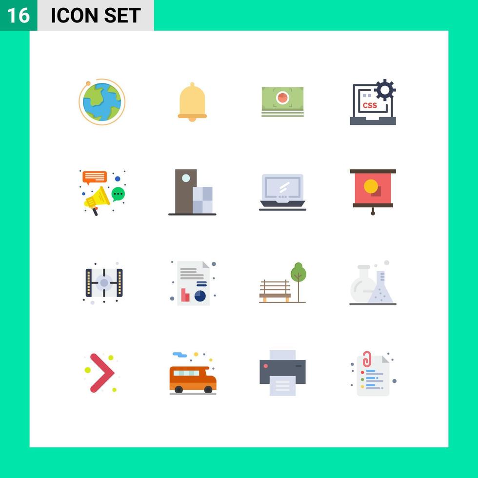 User Interface Pack Of 16 Basic Flat Colors Of Advertising Develop Money Css Code Editable Pack