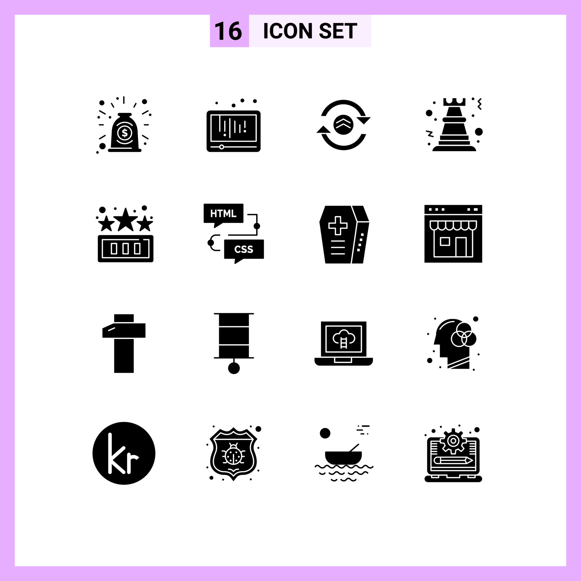 16 Universal Solid Glyphs Set For Web And Mobile Applications Strategy Game Social Media Chess