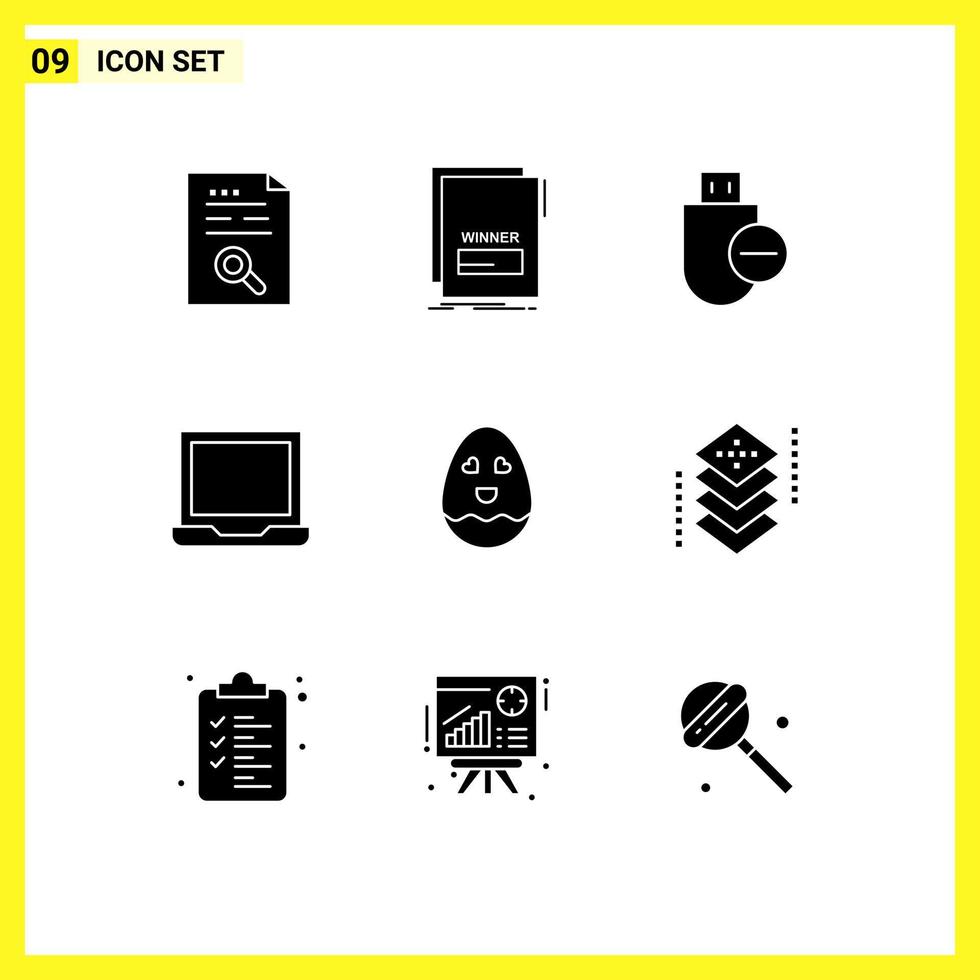 9 Universal Solid Glyphs Set For Web And Mobile Applications Laptop Computer Malicious Stick