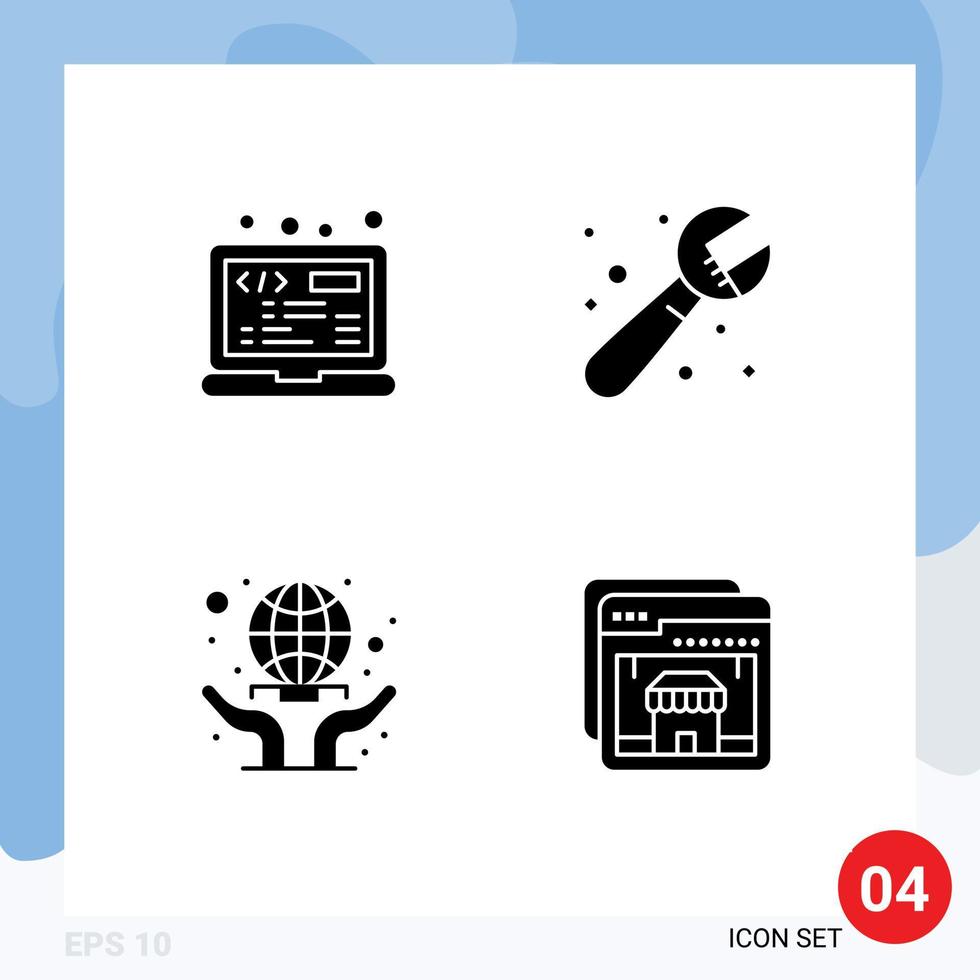 Group of 4 Solid Glyphs Signs and Symbols for coding globe html ...