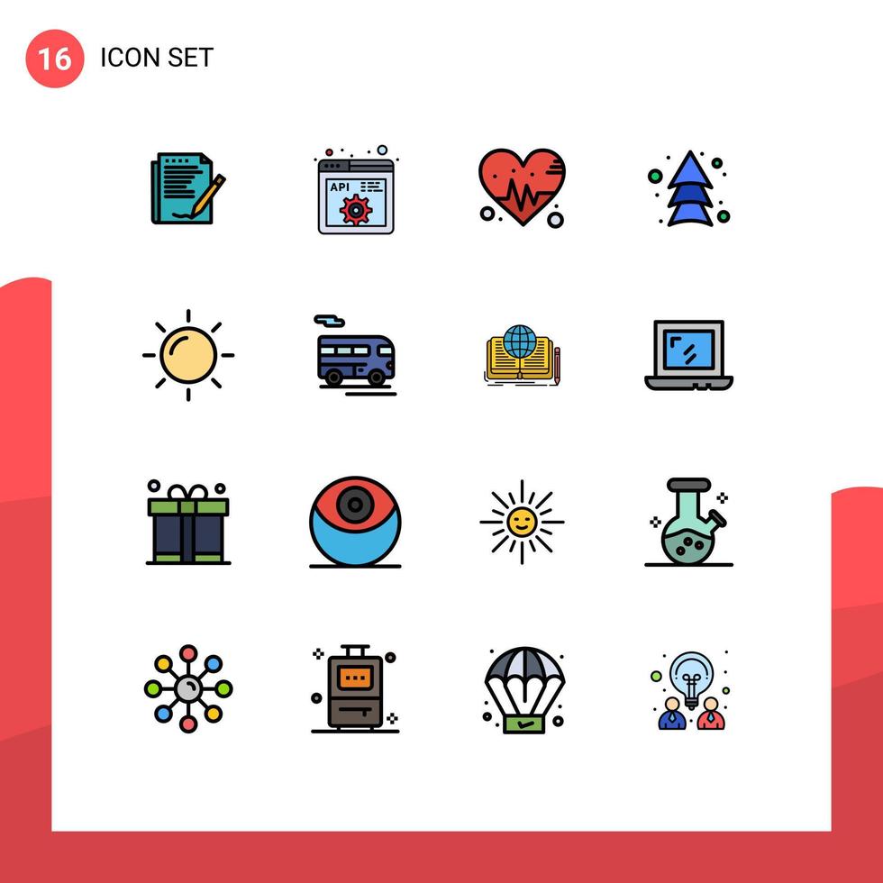 Modern Set of 16 Flat Color Filled Lines Pictograph of sun direction ...