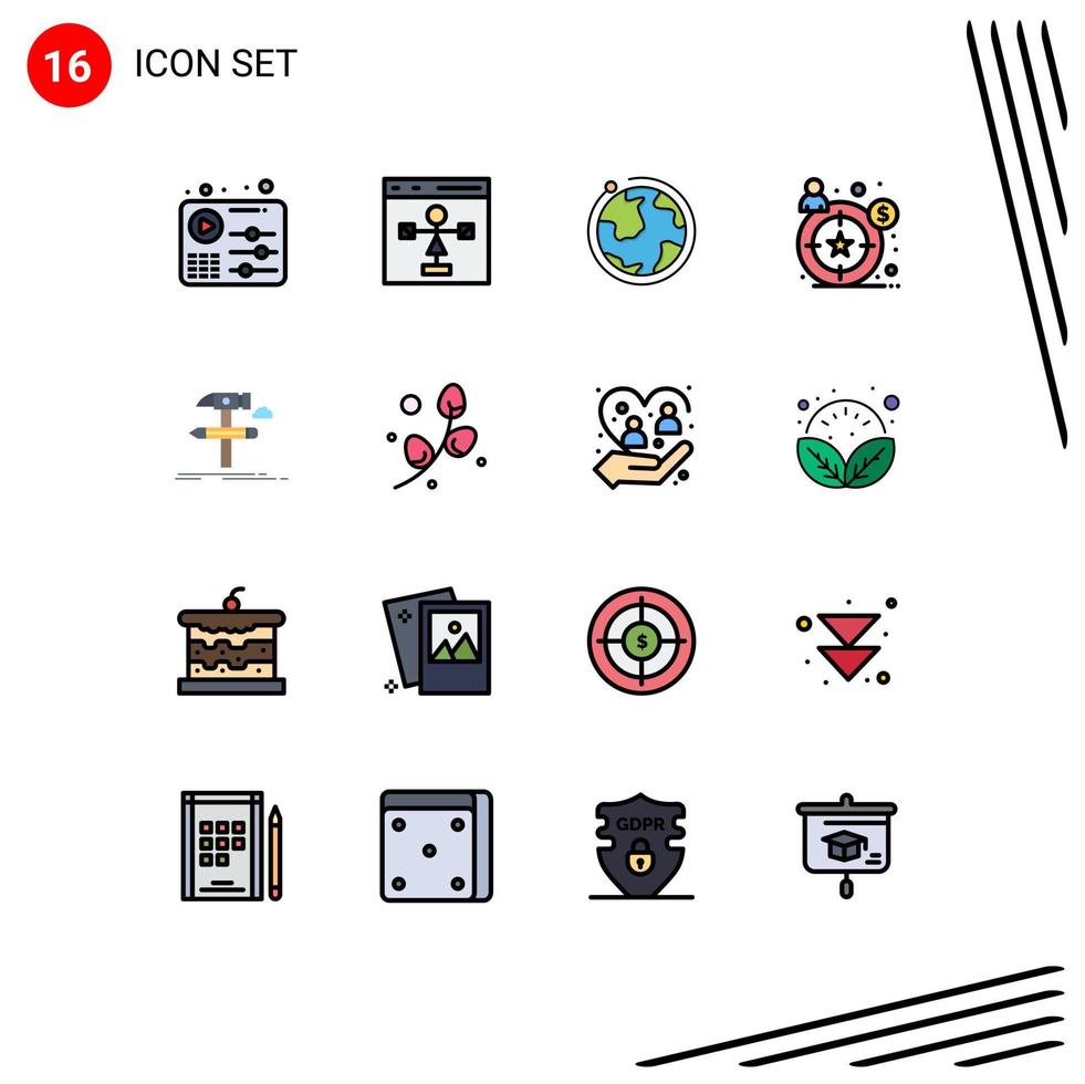 Mobile Interface Flat Color Filled Line Set Of 16 Pictograms Of Design Target Programming