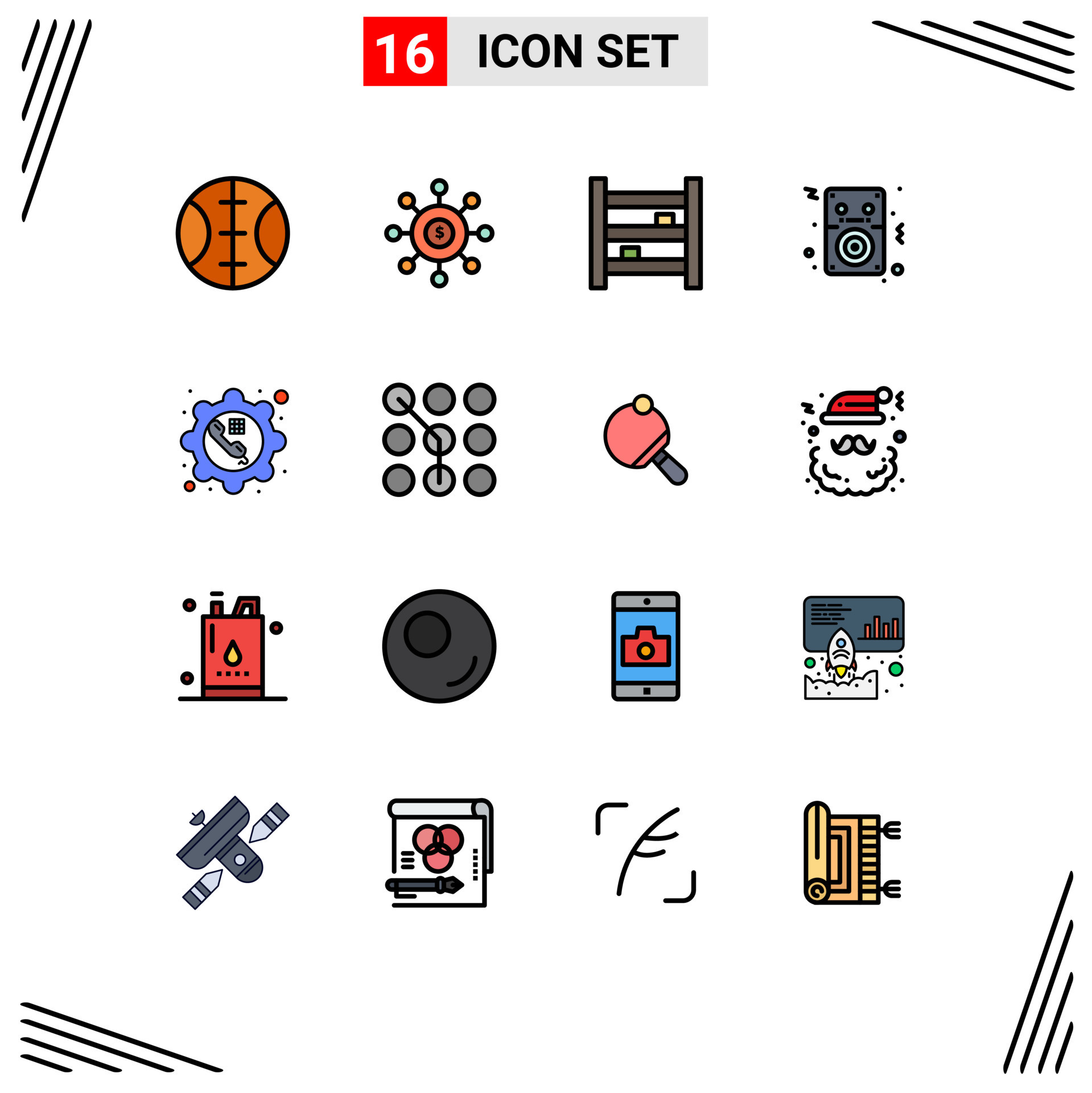 Set Of 16 Modern Ui Icons Symbols Signs For Call Player Cupboard Ipod