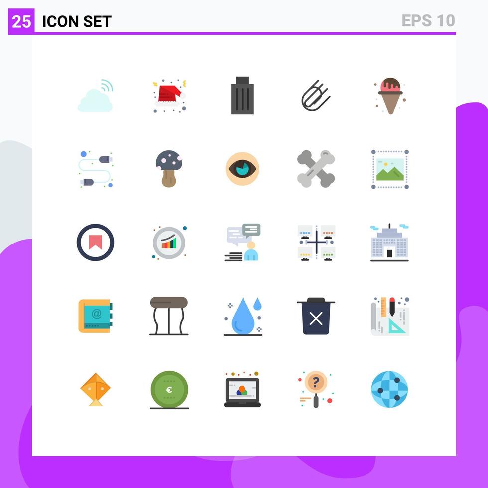 Mobile Interface Flat Color Set Of 25 Pictograms Of Add Attach Xmas Attachment Garbage Editable