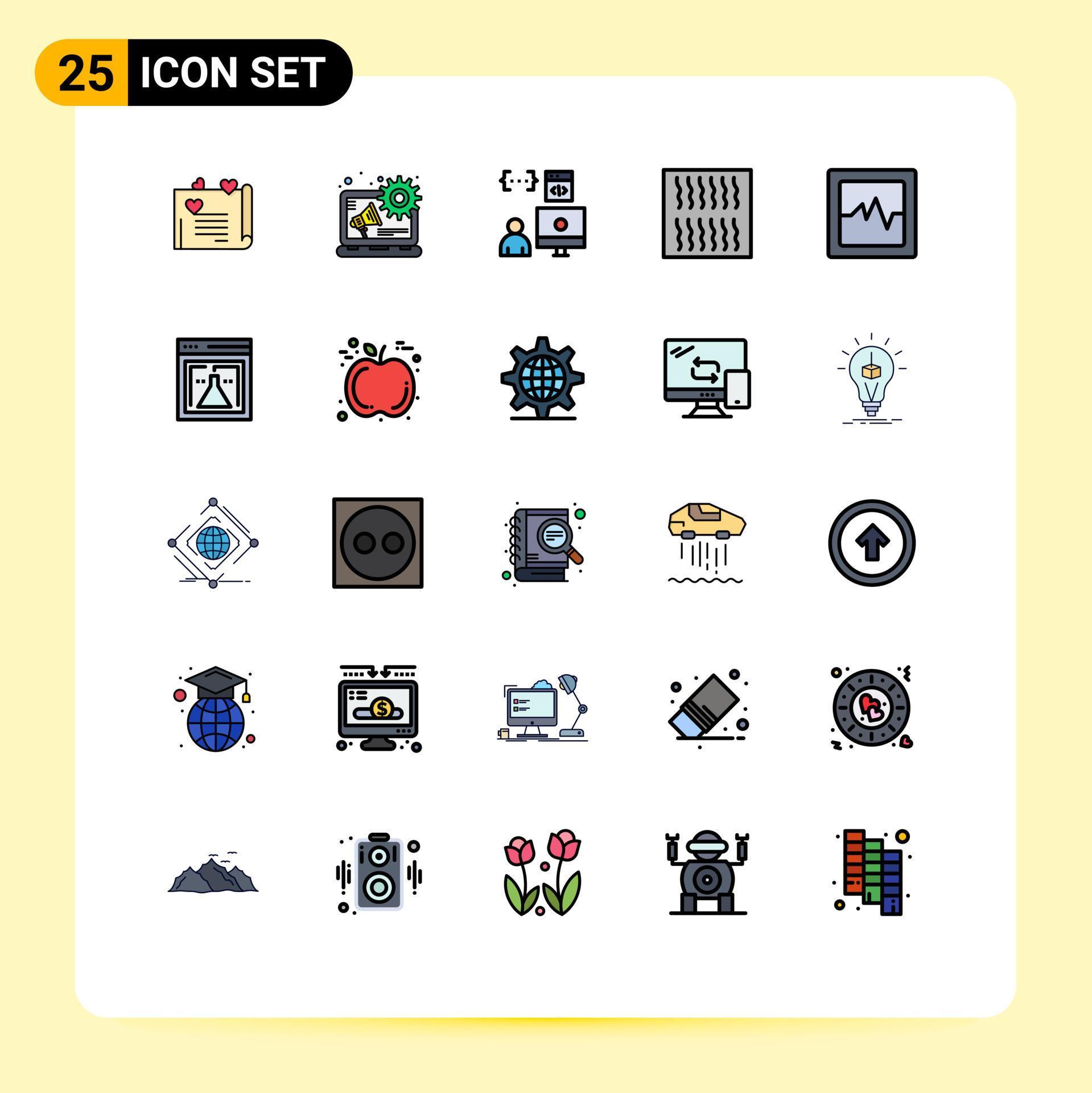 Set of 25 Modern UI Icons Symbols Signs for flask analytics coding ...