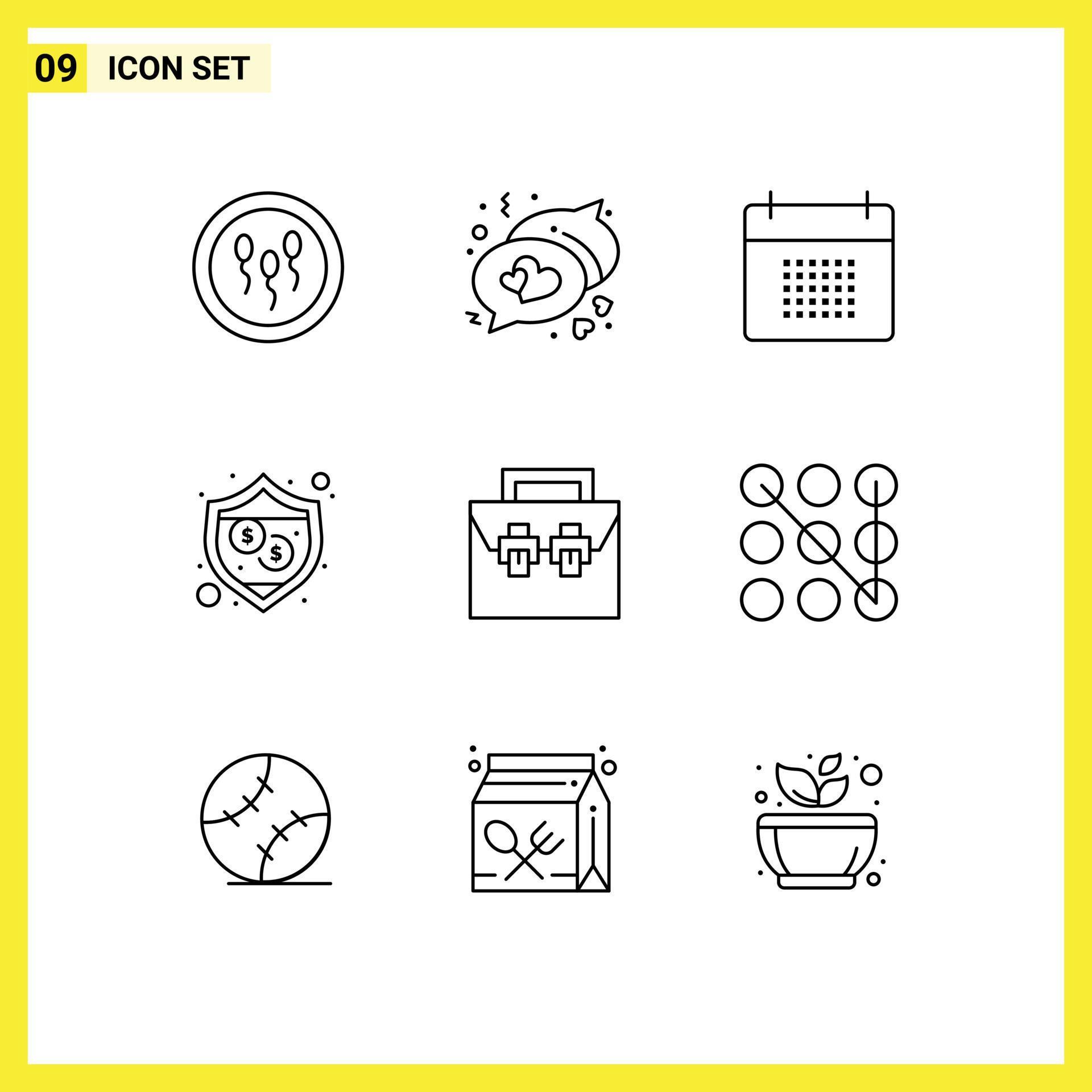 Editable Vector Line Pack Of 9 Simple Outlines Of Box Shield Appointment Security Schedule