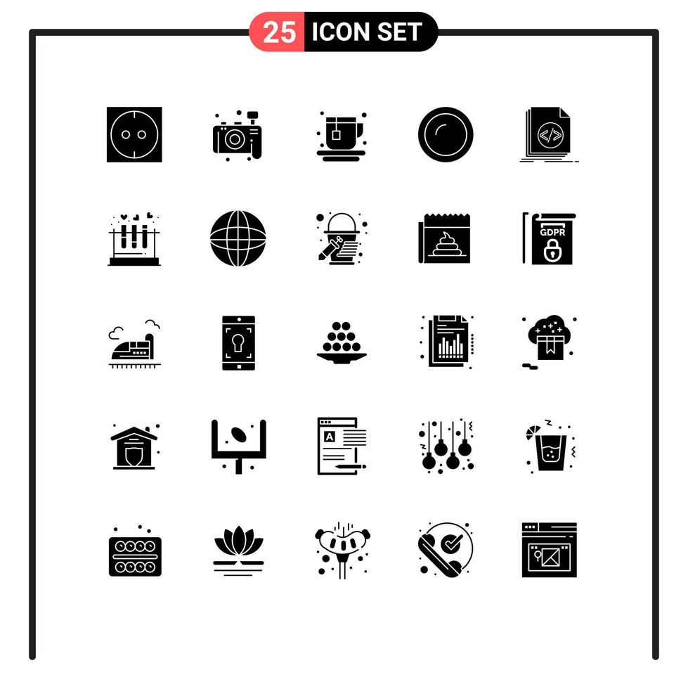 Pictogram Set of 25 Simple Solid Glyphs of script file appliances coding kitchen Editable Vector ...