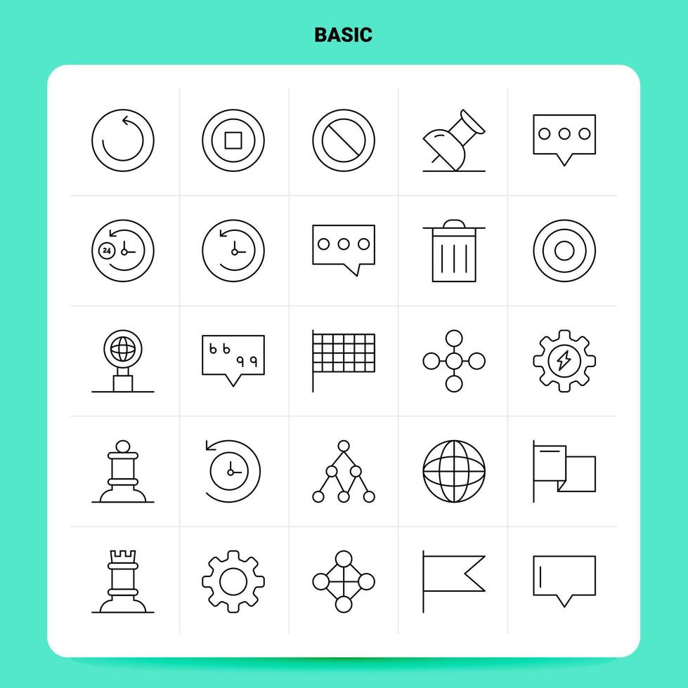 Outline 25 Basic Icon Set Vector Line Style Design Black Icons Set Linear Pictogram Pack Web And