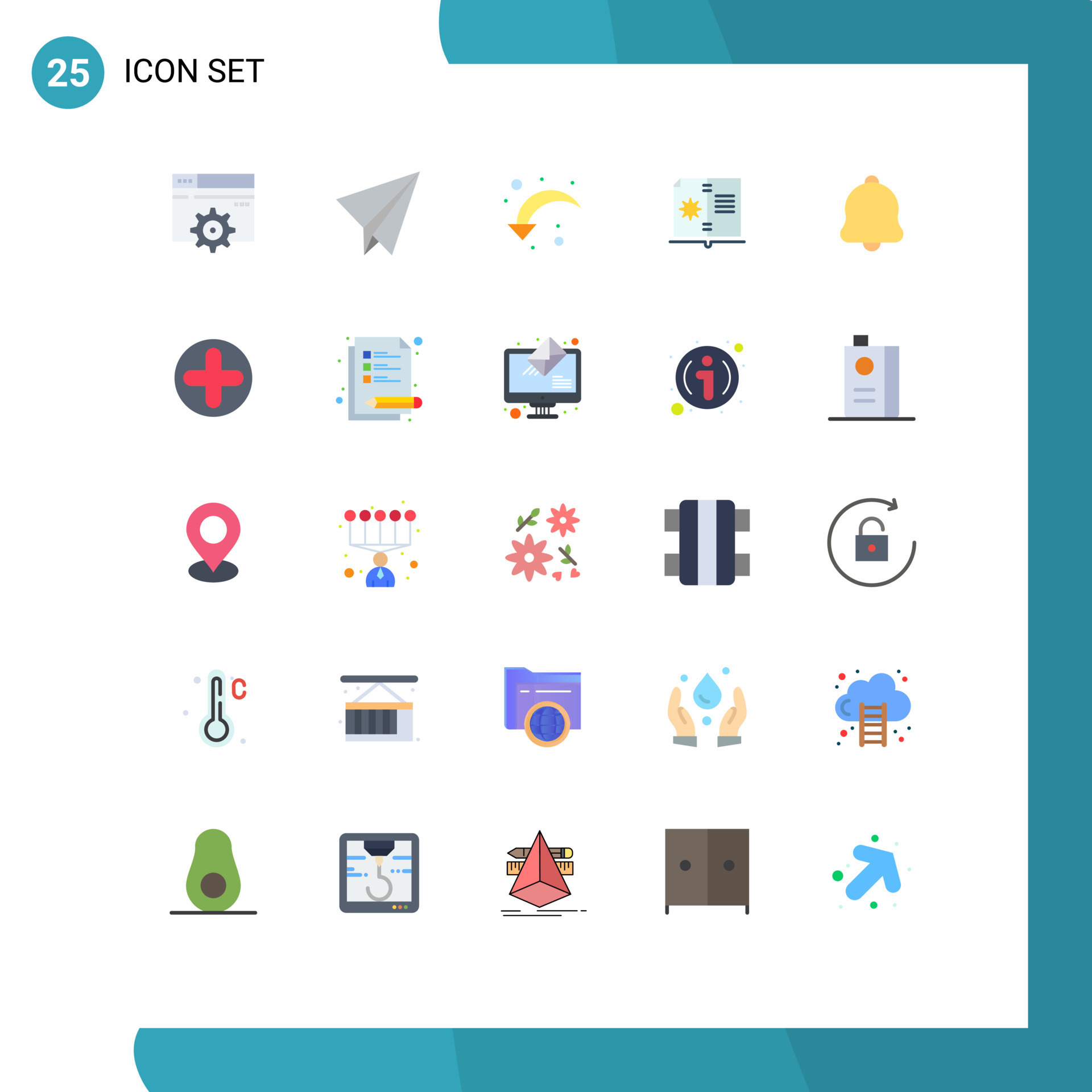 Mobile Interface Flat Color Set Of 25 Pictograms Of Notification Alert Reload Instruction Guide