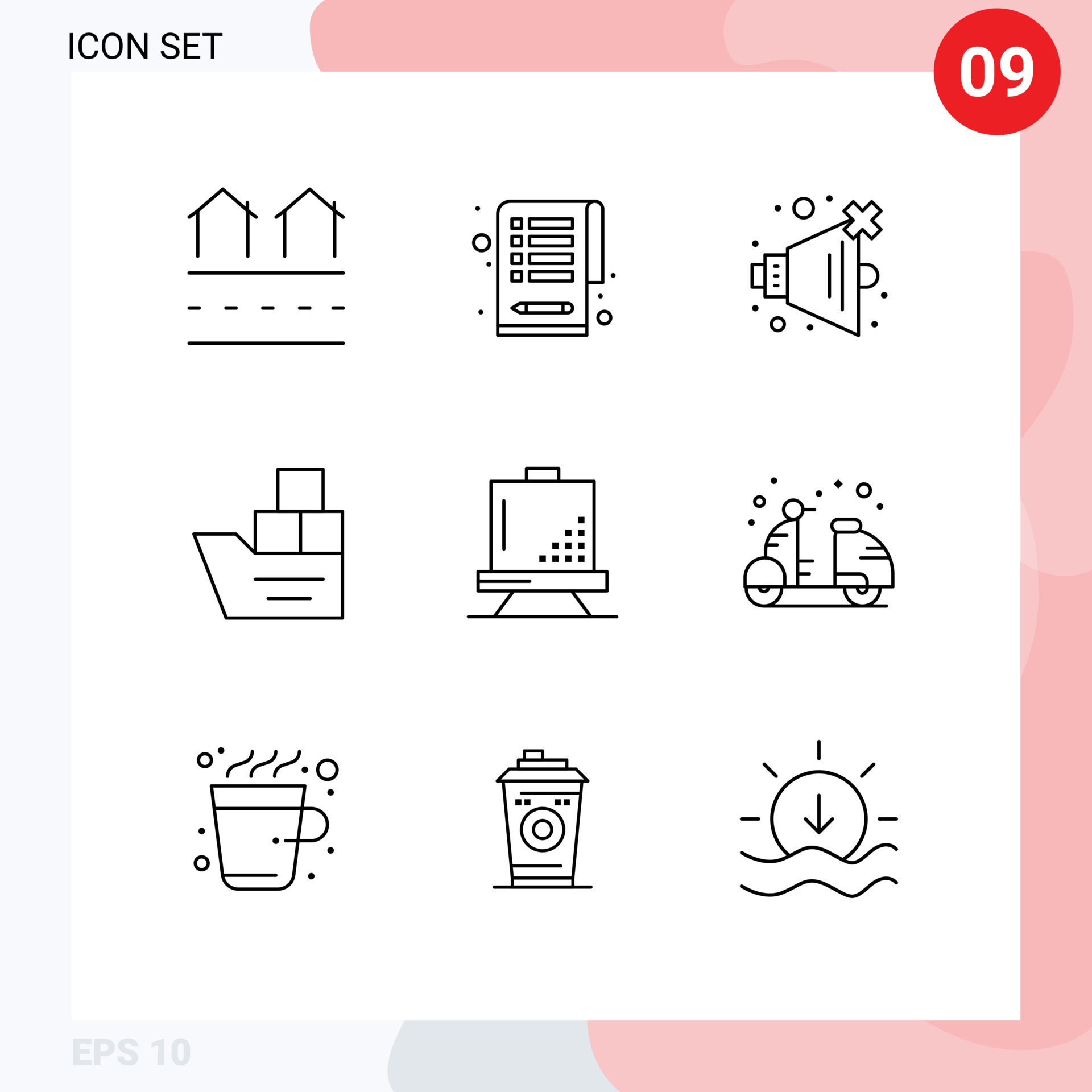 Modern Set Of 9 Outlines And Symbols Such As Coding Ship No