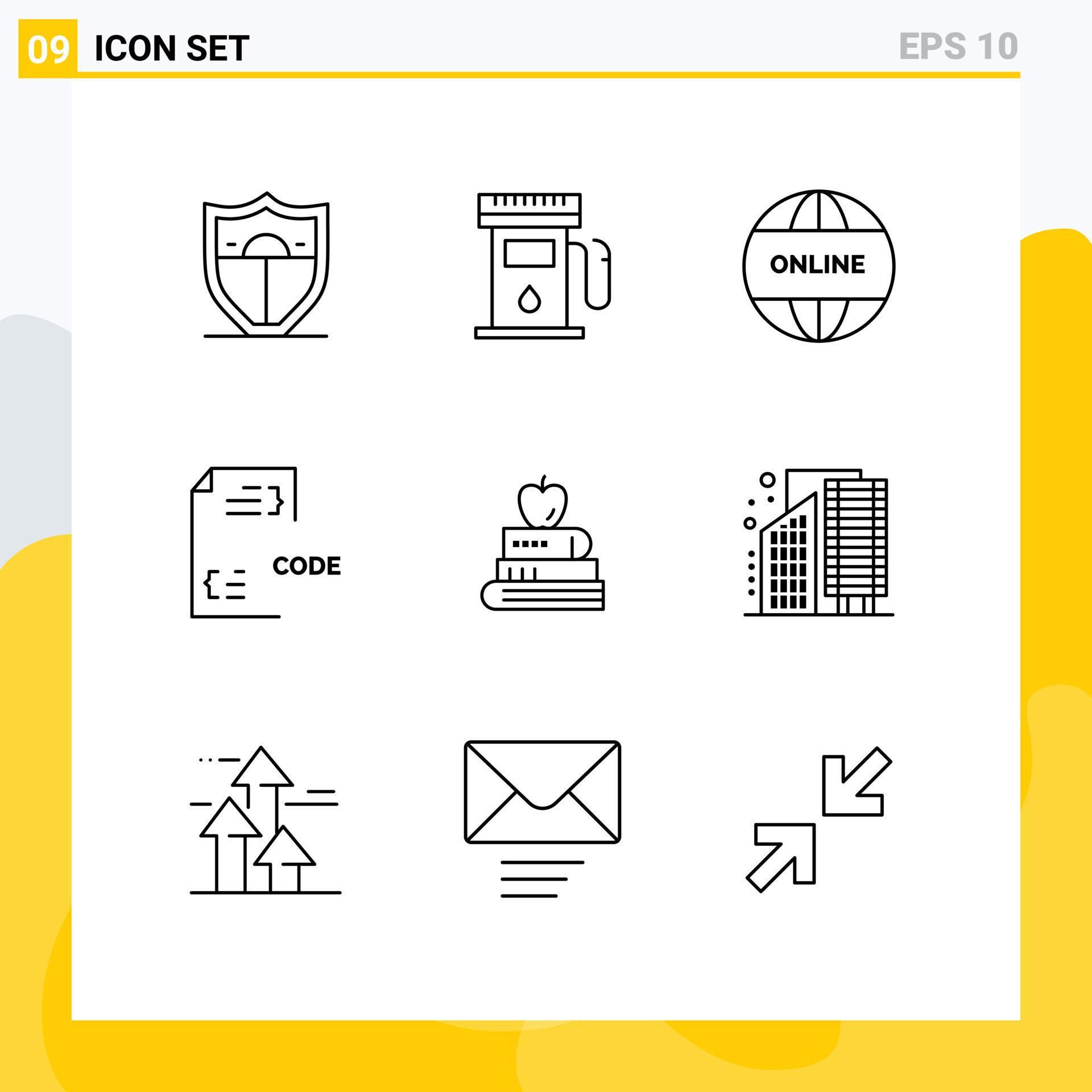 Modern Set Of 9 Outlines And Symbols Such As Pen Document Online Development Coding Editable
