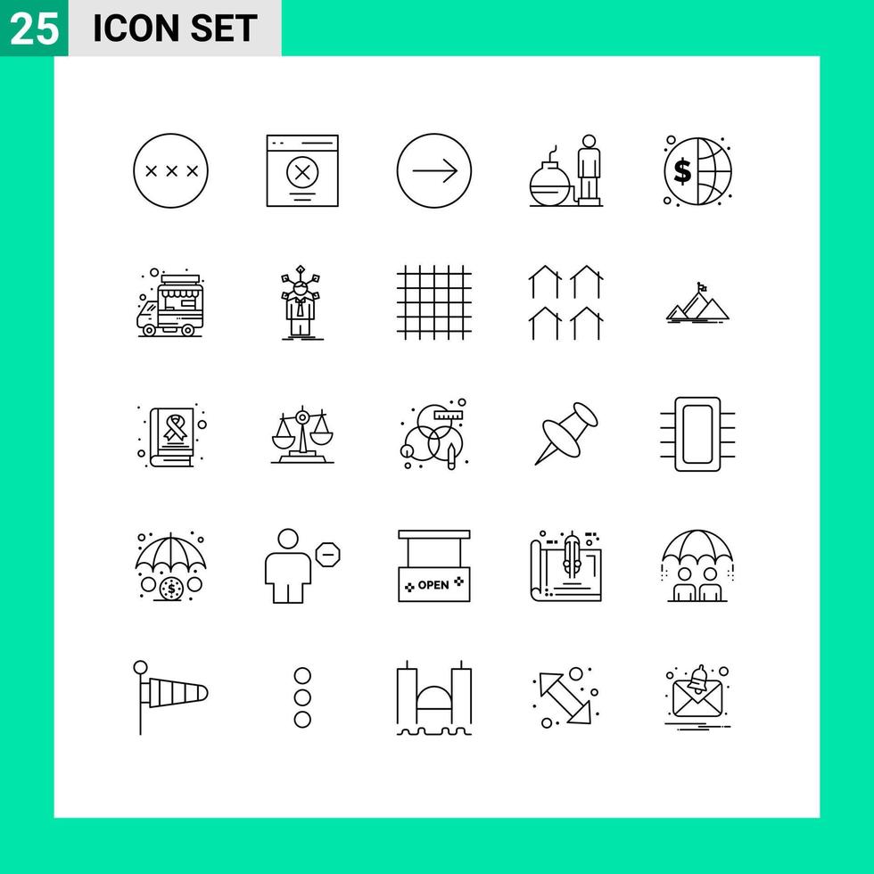 Stock Vector Icon Pack of 25 Line Signs and Symbols for global problem ...