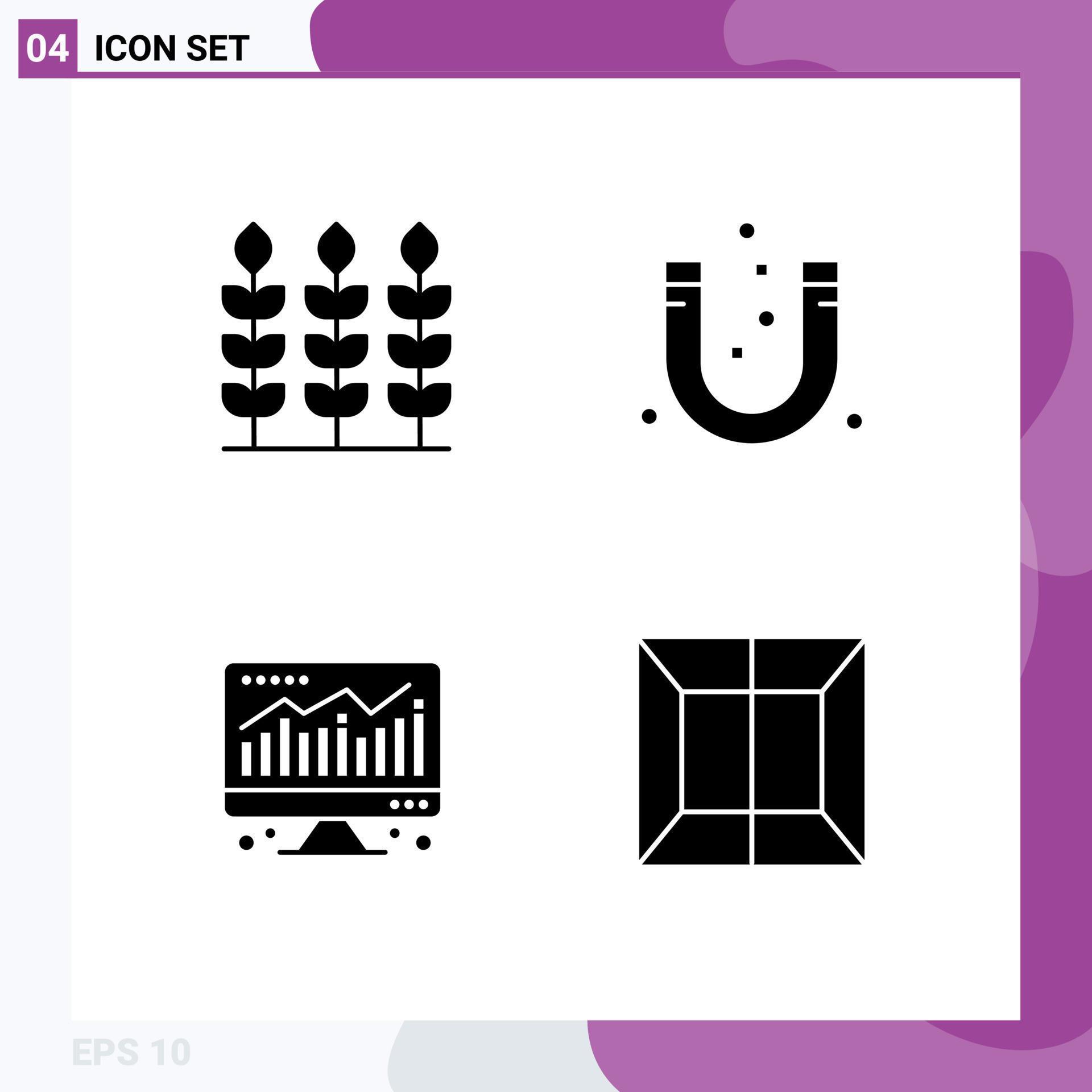 Set of 4 Vector Solid Glyphs on Grid for wheat chart attract magnetic printer Editable Vector ...