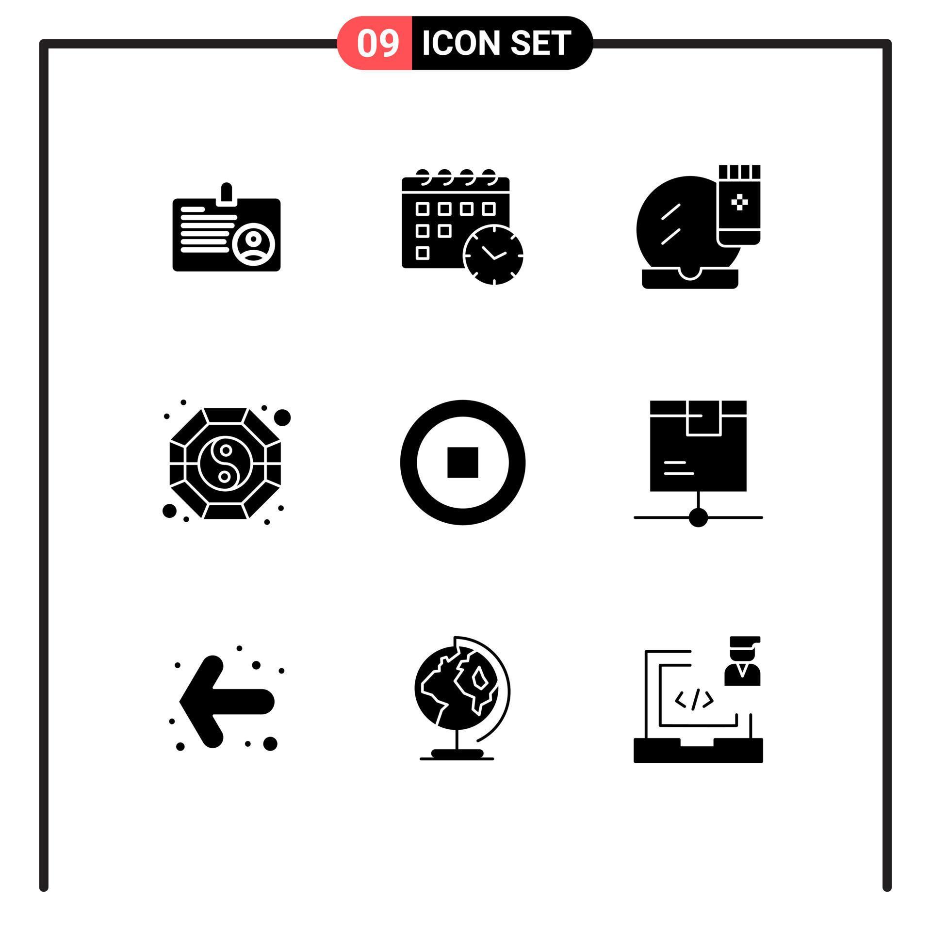 Stock Vector Icon Pack of 9 Line Signs and Symbols for interface ying face compact yang fang ...