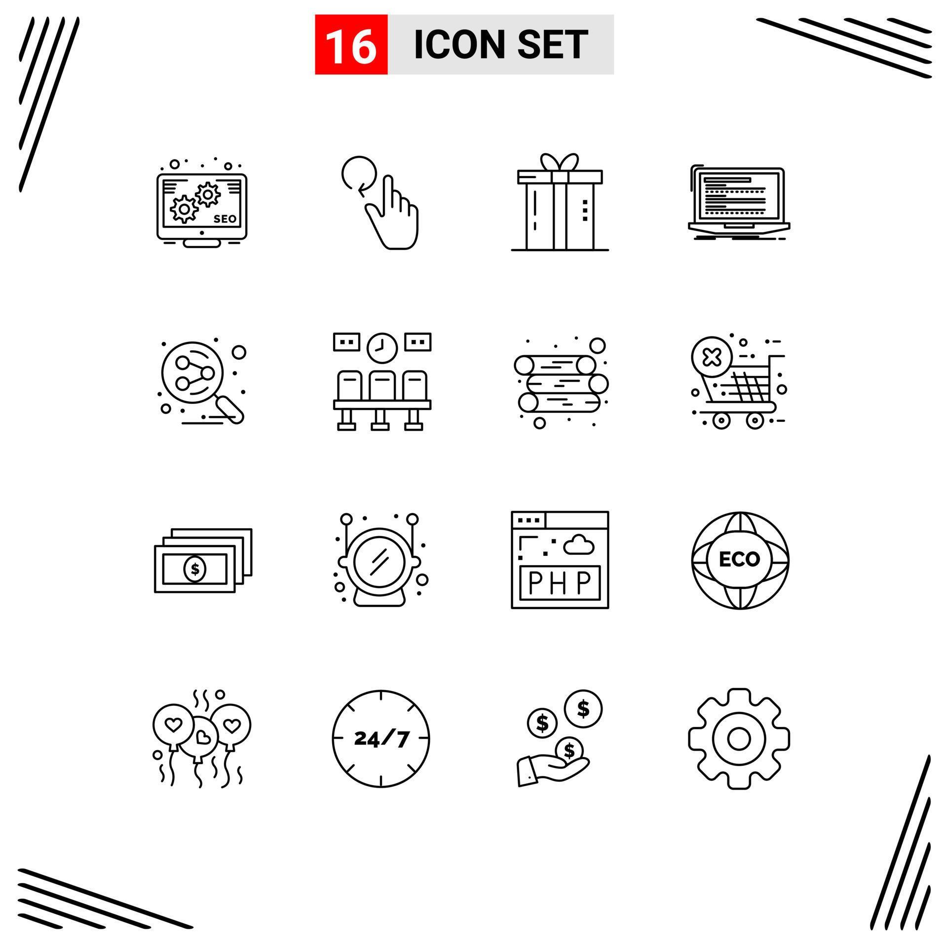 Modern Set of 16 Outlines and symbols such as network monoblock gift ...