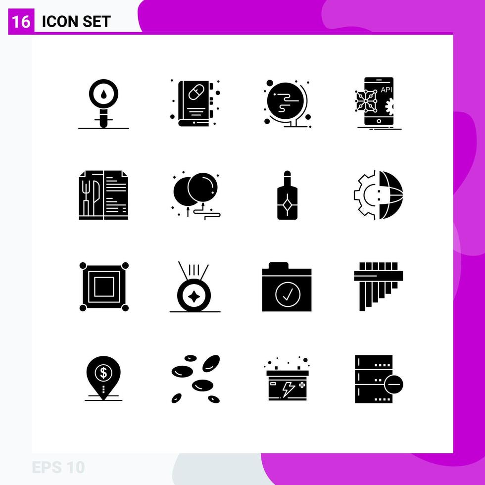 Set Of 16 Commercial Solid Glyphs Pack For Mobile Coding Medical Book Application Office