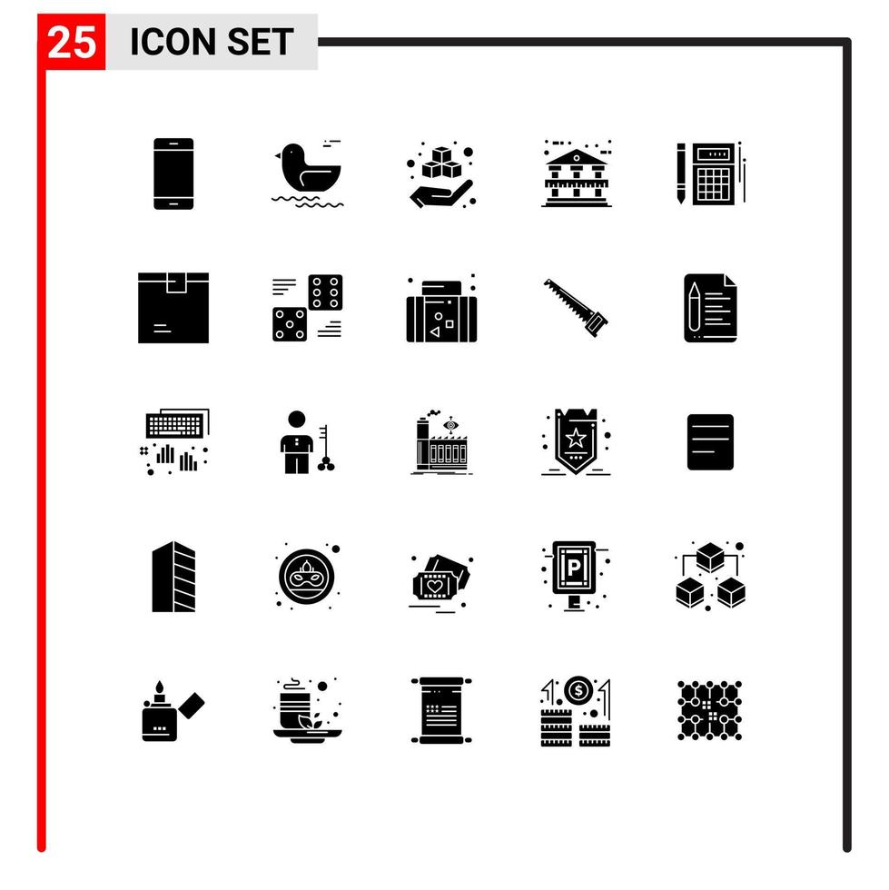 Pictogram Set of 25 Simple Solid Glyphs of calculation budget box bank building architecture ...