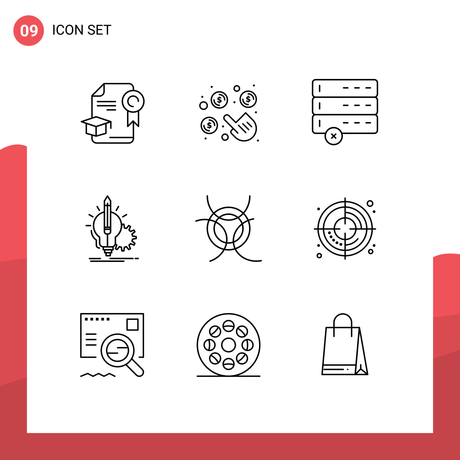 User Interface Pack Of 9 Basic Outlines Of Science Lightbulb Cancel Lamp Insight Editable Vector