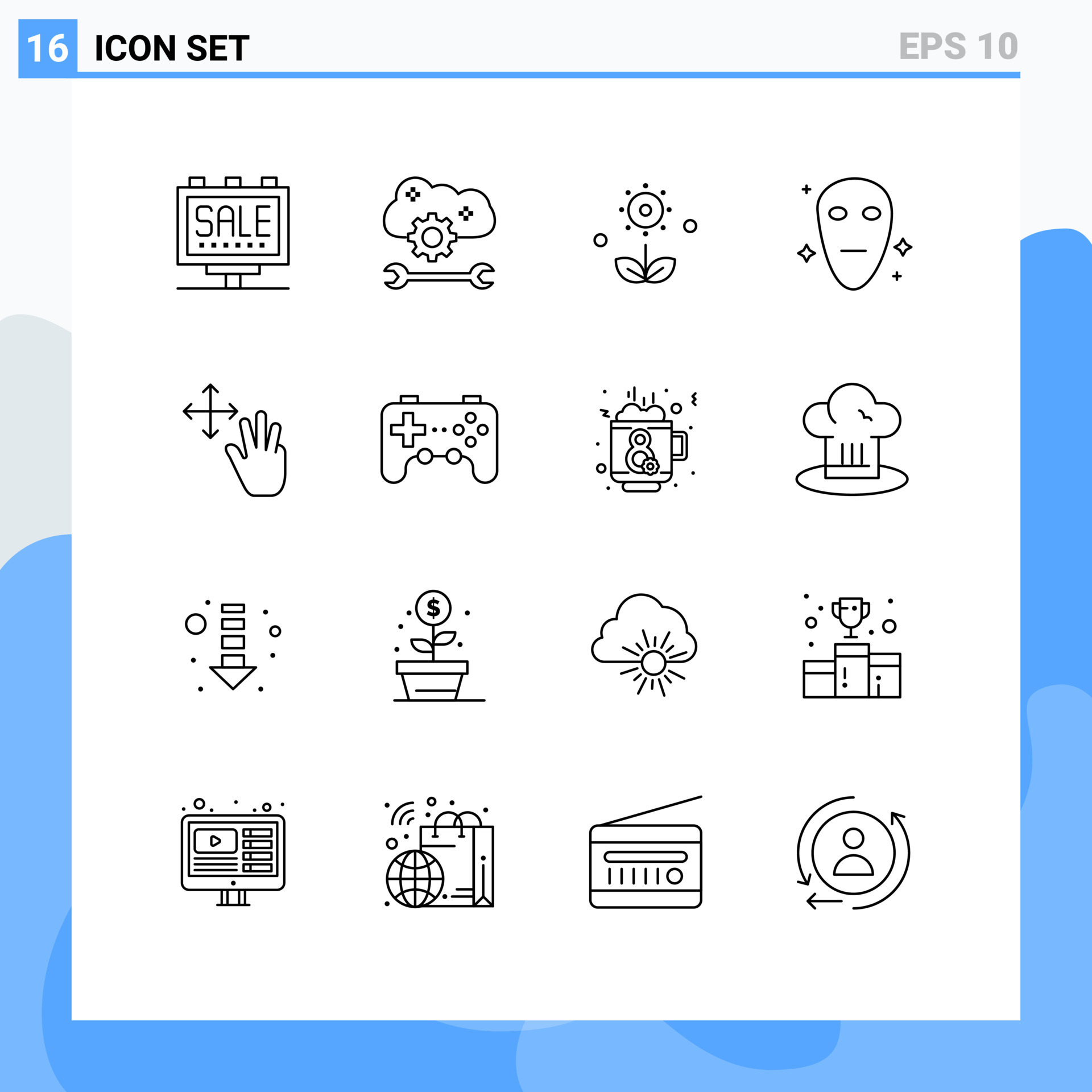 Set of 16 Vector Outlines on Grid for three galaxy cloud sync settings alien nature Editable ...