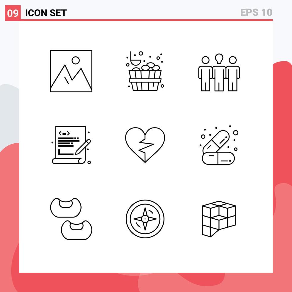 Universal Icon Symbols Group Of 9 Modern Outlines Of Love Web Coding Coach Programming Coding