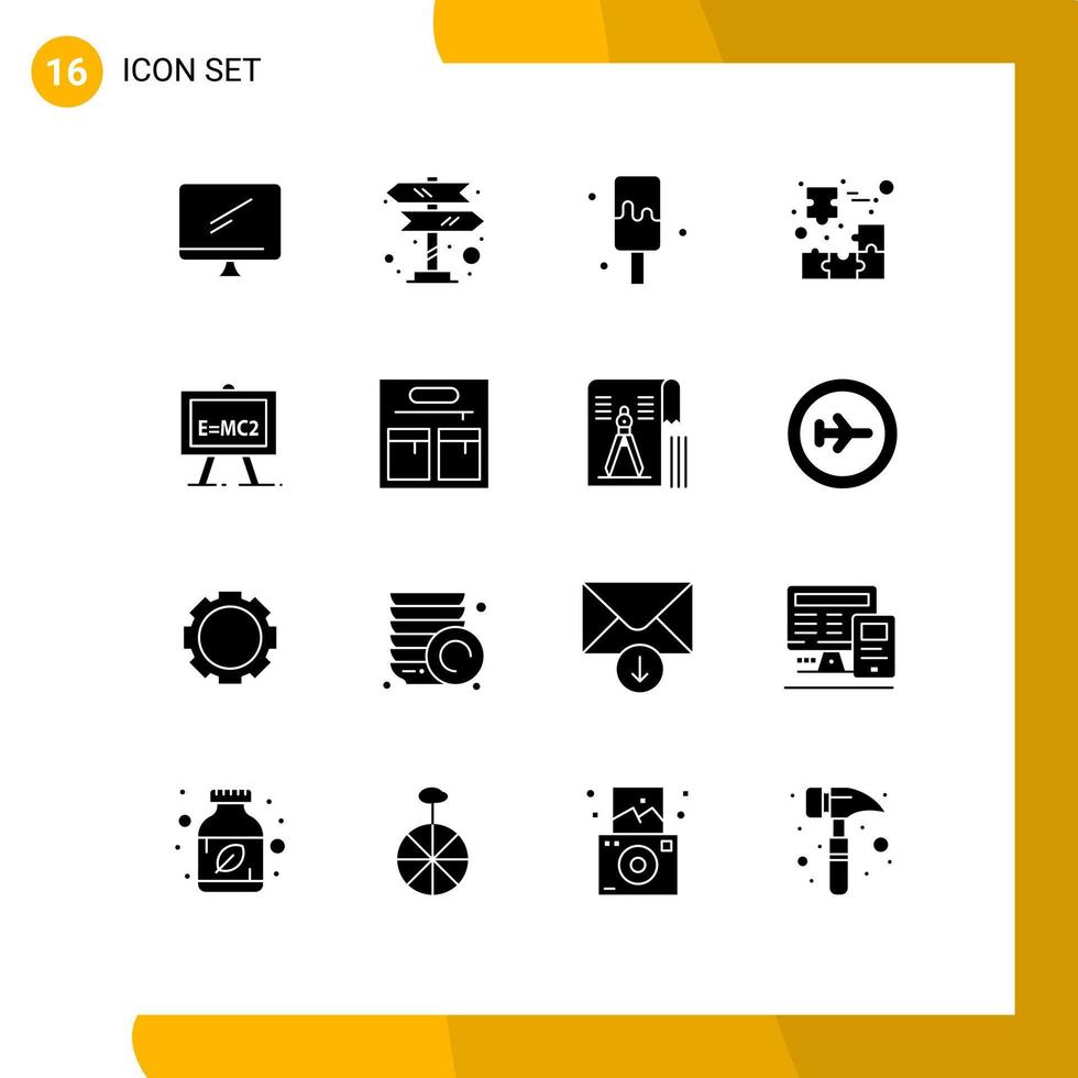 User Interface Pack of 16 Basic Solid Glyphs of chemistry jigsaw puzzle navigation customer box ...