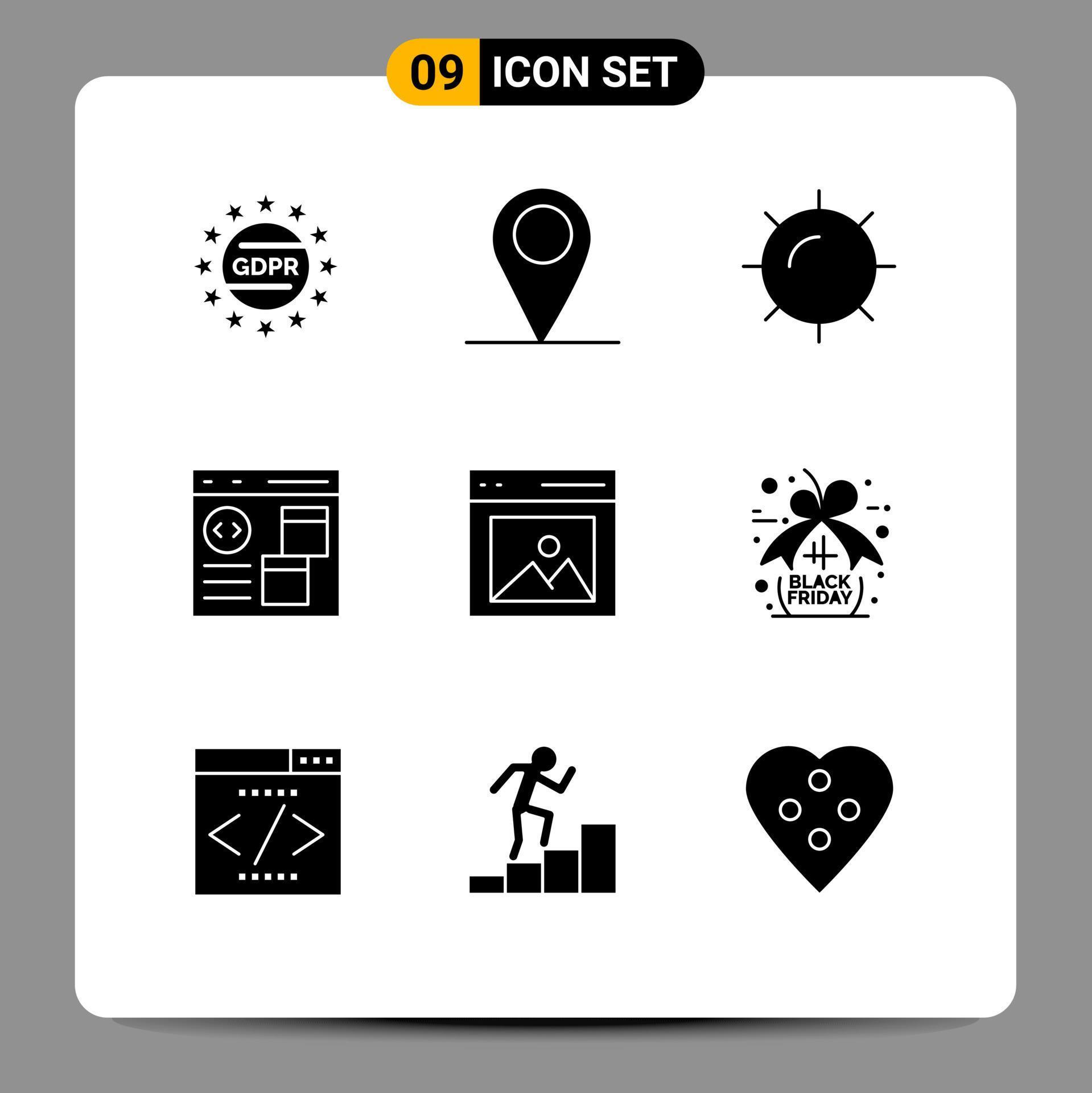 Mobile Interface Solid Glyph Set Of 9 Pictograms Of Interface Communication Sun Development