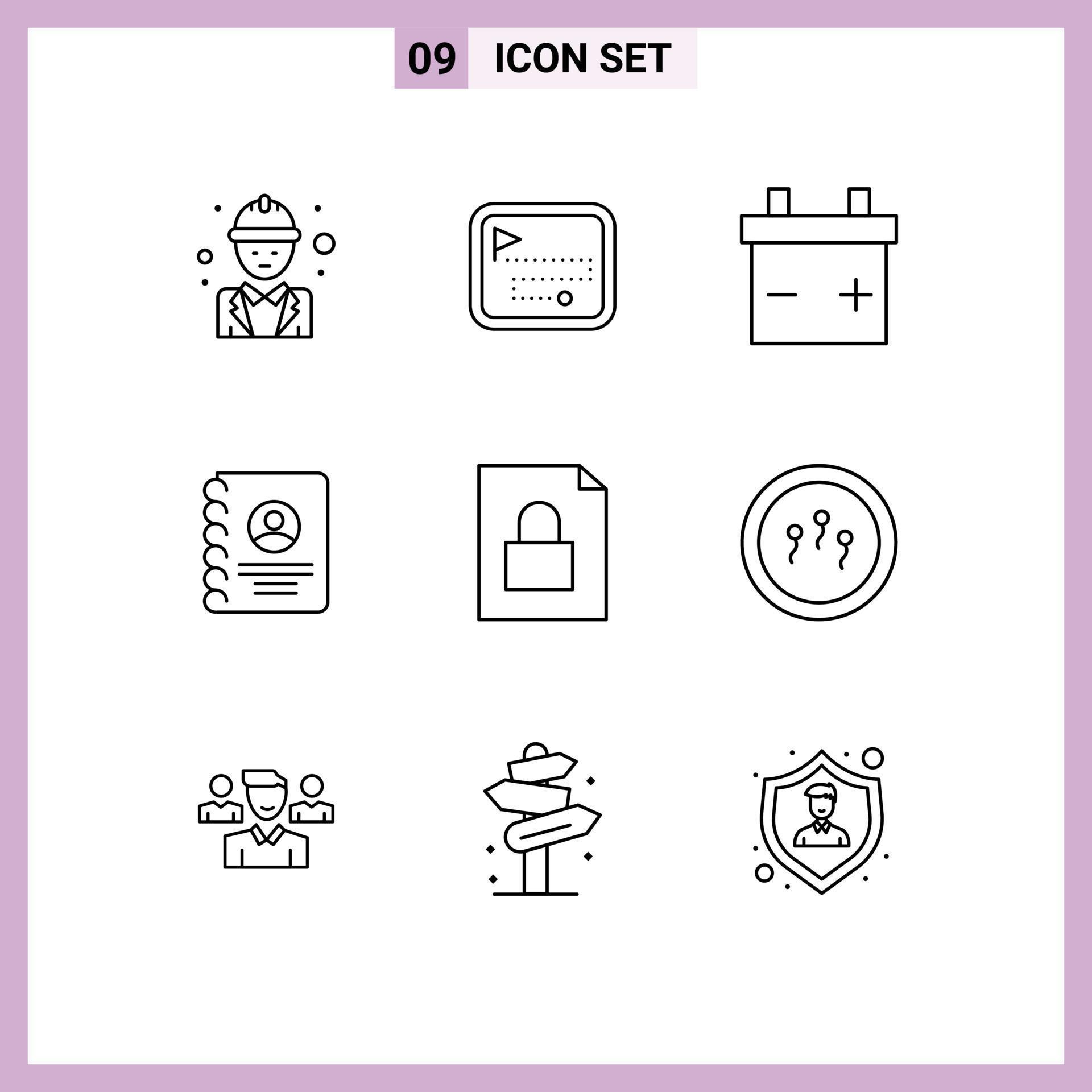 Editable Vector Line Pack Of 9 Simple Outlines Of Biochemistry File Flag Document User Editable